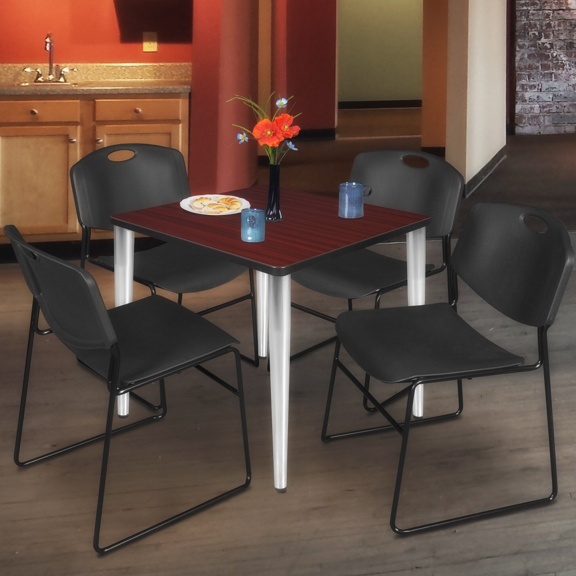 Regency Kahlo Square Table Chair Sets BlackChromeMahogany Contemporary ...