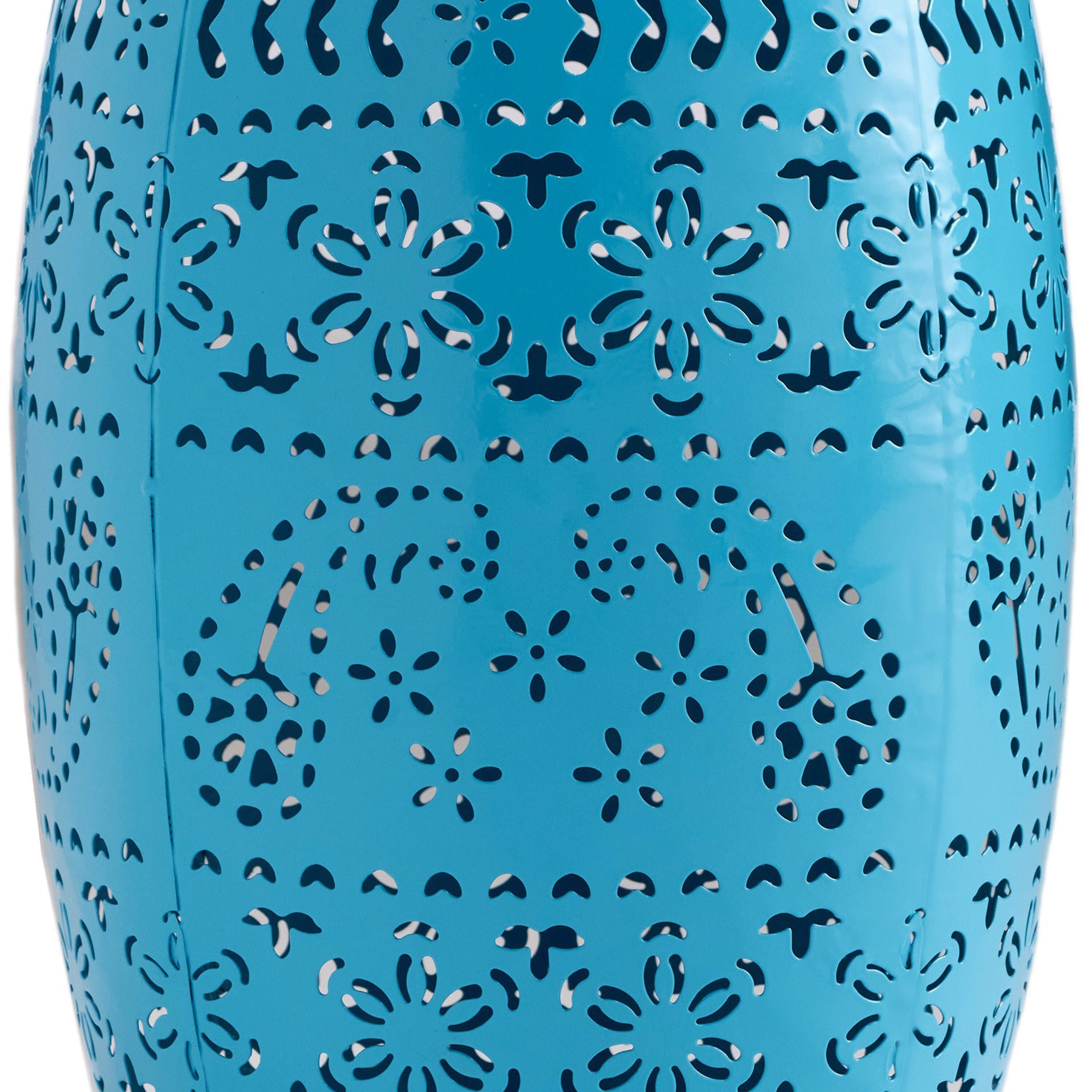 Benzara Glena Blue Powder Coated Iron Garden Stool Side Table in the ...