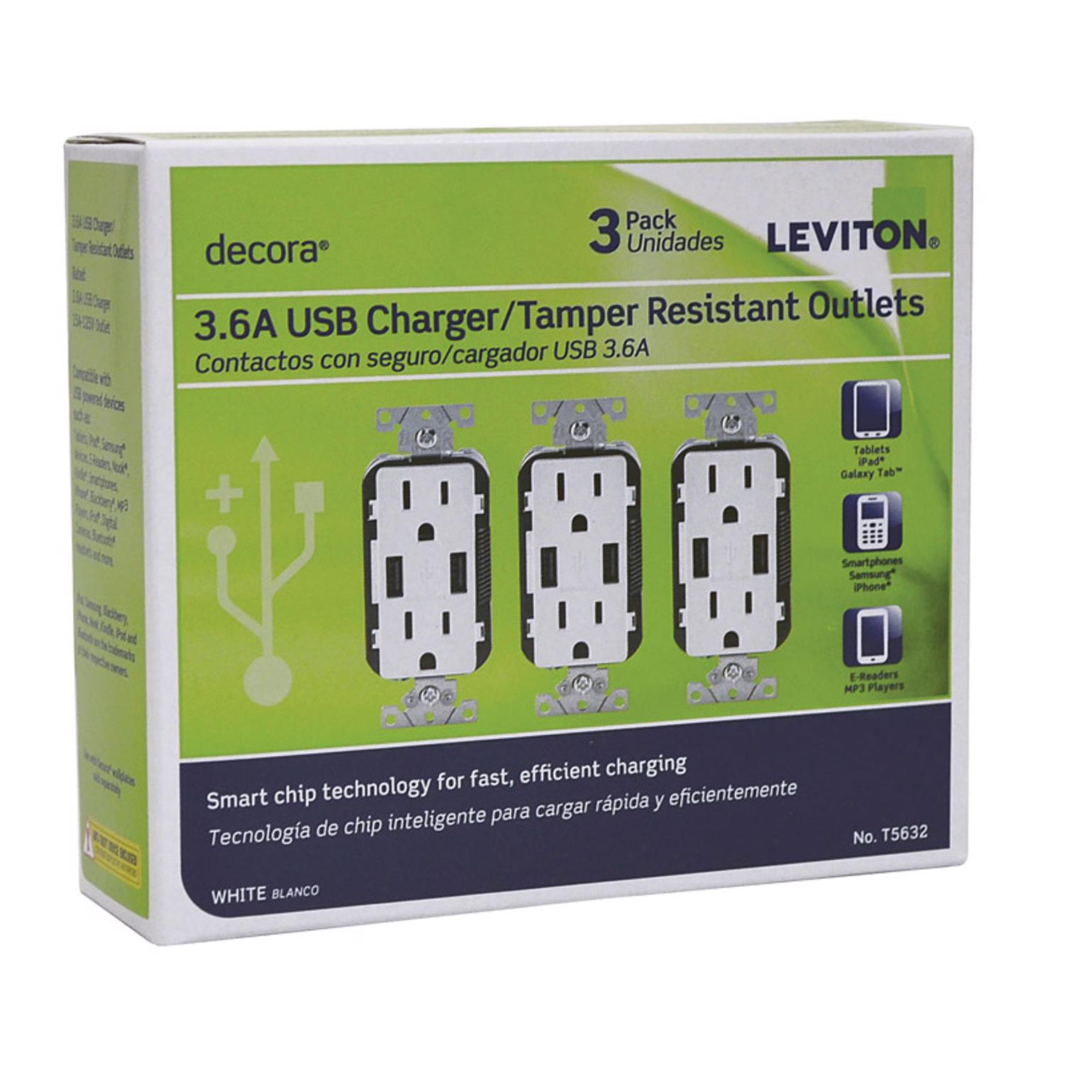 Leviton REMOVE - Decora 15 amps 125 V Duplex White Outlet and USB ...