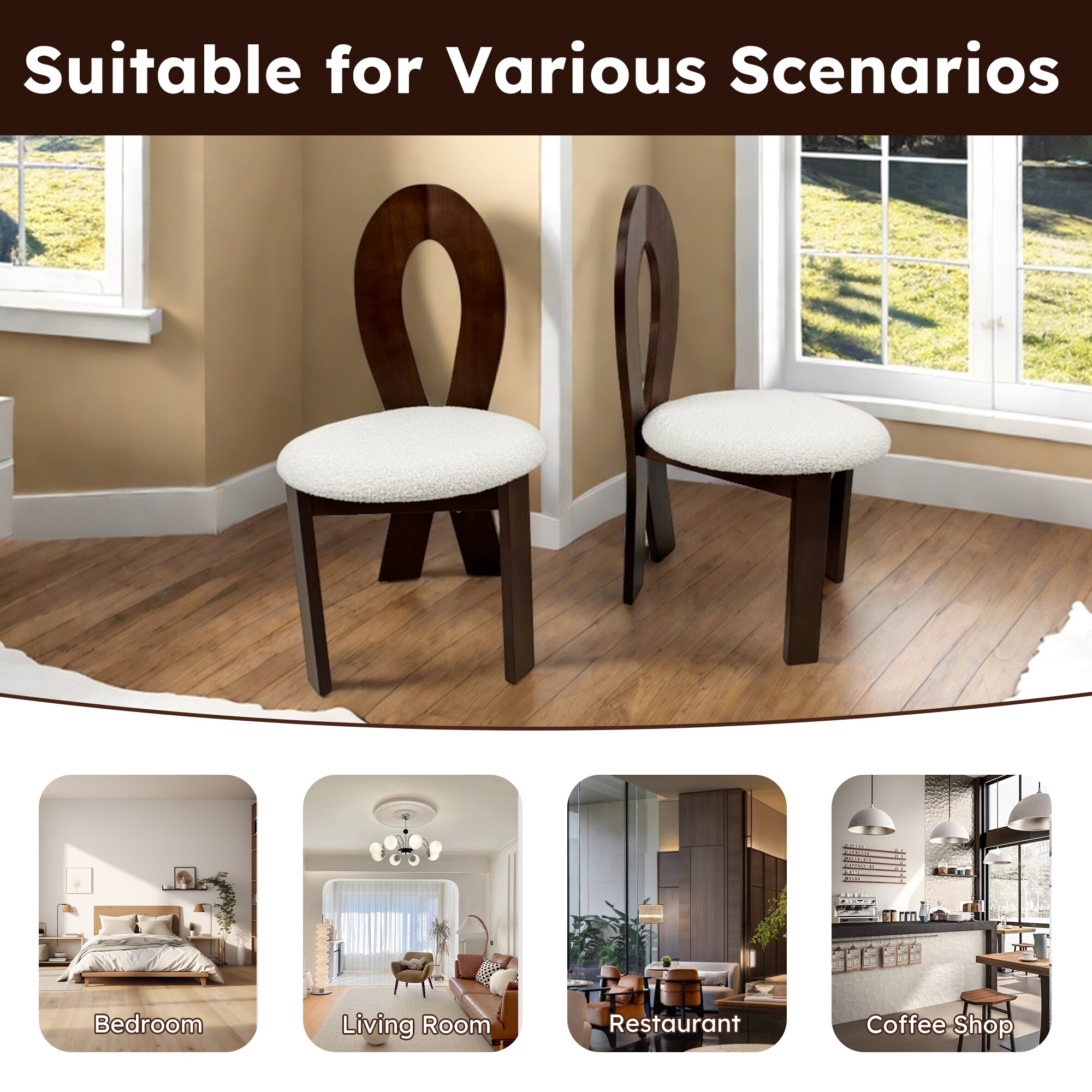 LOVMOR Dining Chairs Set of 2 Key design Home Chairs Pure White Teddy ...