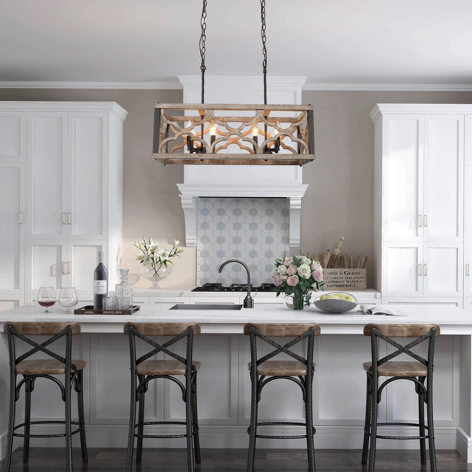 LNC Quaint 8-Light Distressed Grayish Wood and Rustic Bronze Large ...