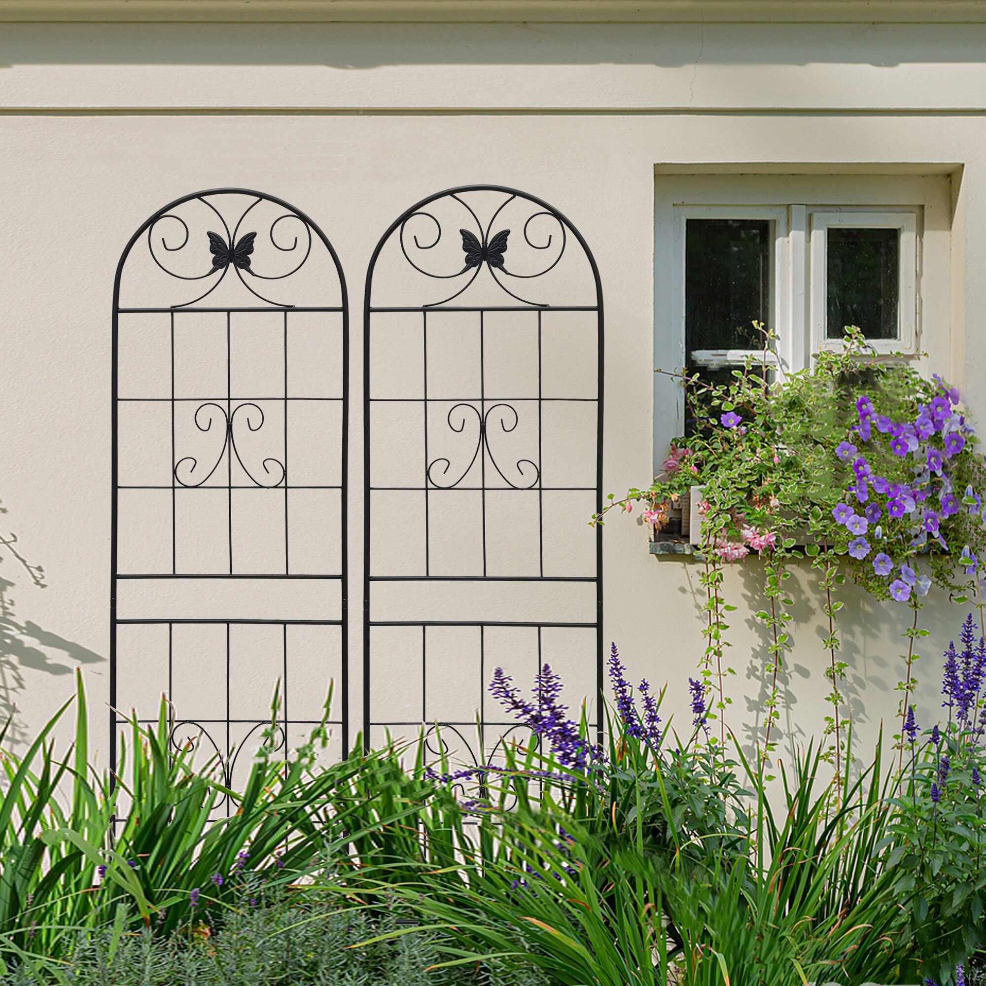 JJJ Garden Trellis 19.7-in W x 71-in H Black Iron Garden Trellis For ...