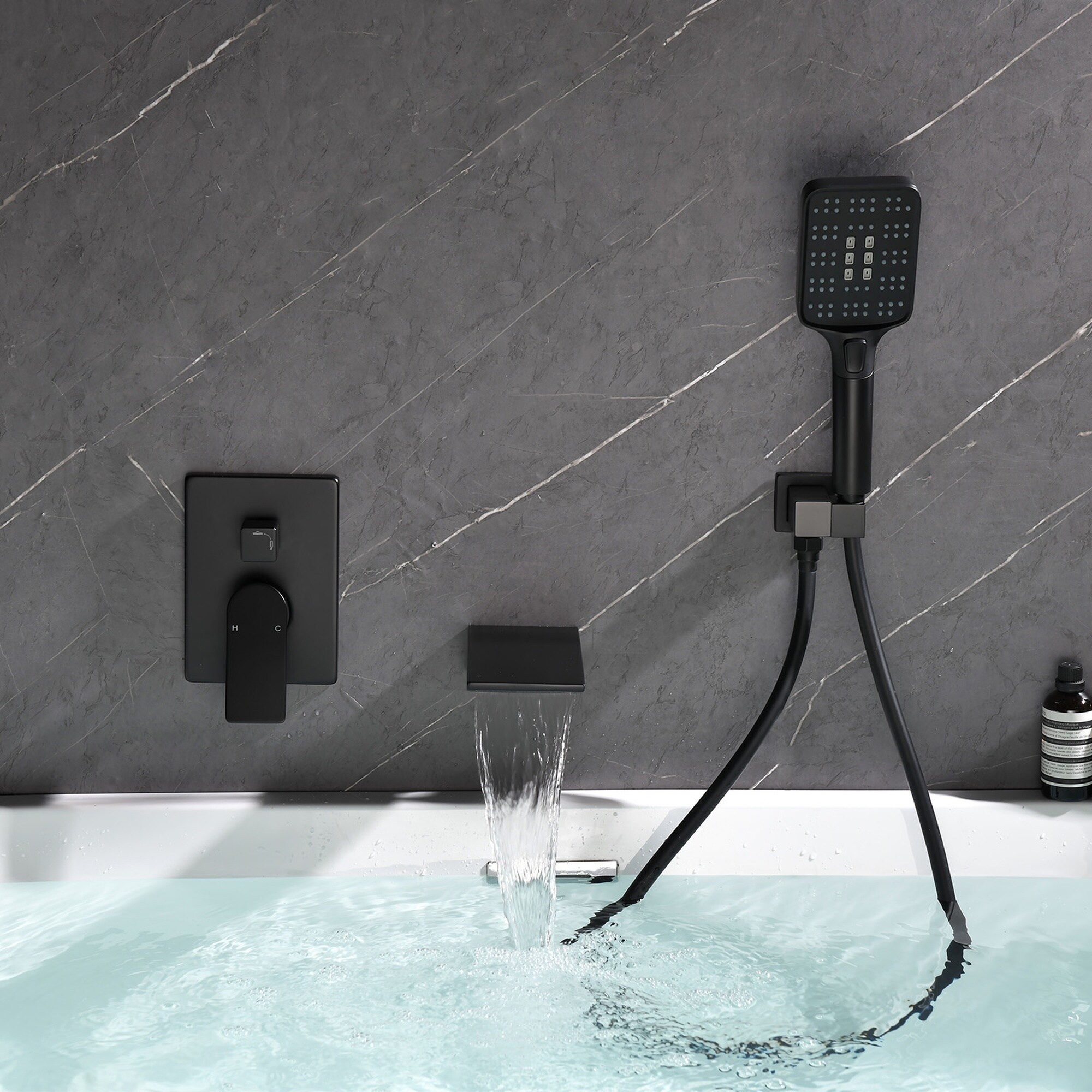 Boyel Living Matte Black Wall Mount Bathtub Faucet Brass 2-Function ...