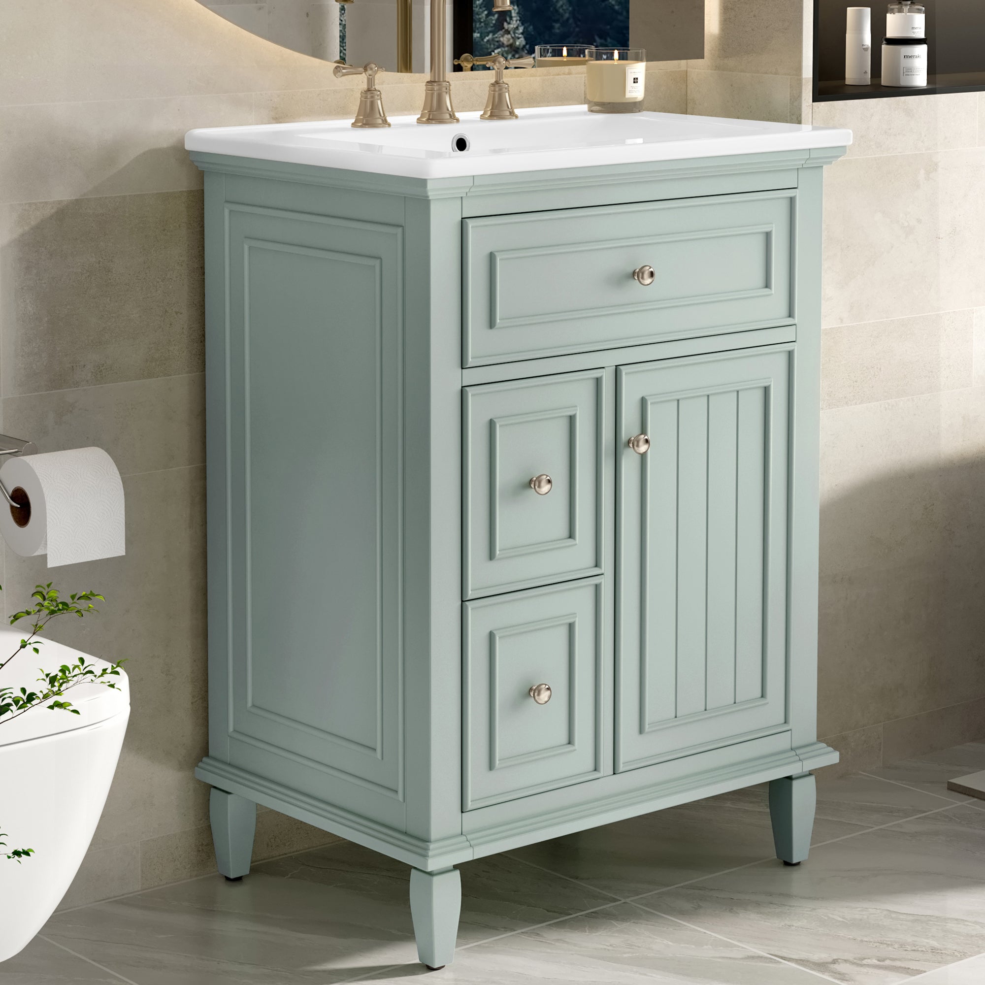 Vanityfus 24-in Bathroom Vanity Green Single Sink Combo with Ceramic ...