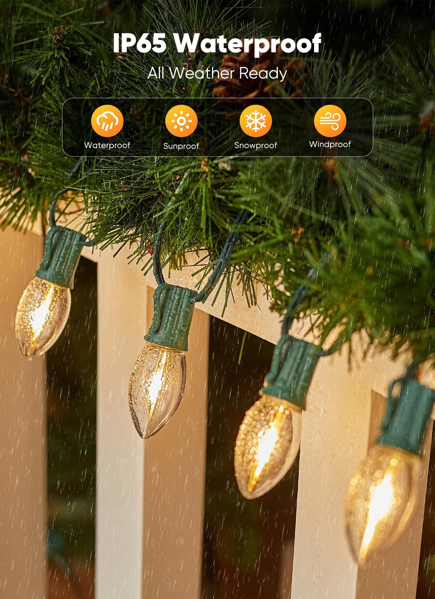Anqtovp Vintage C9 LED Christmas Lights 50 Feet 52 pcs Warm White ...