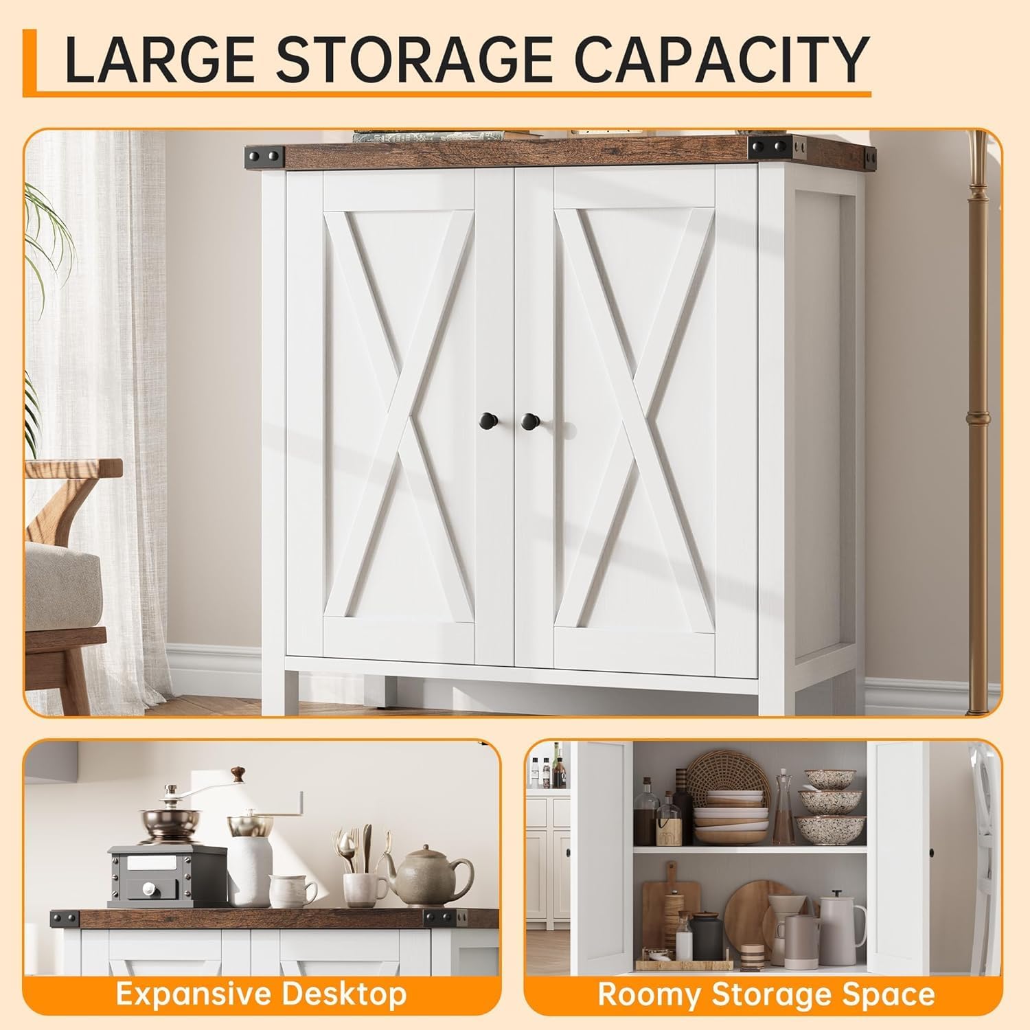 Garvee Two-Tone Farmhouse Saver - 2 Barn Doors and Adjustable Shelves ...