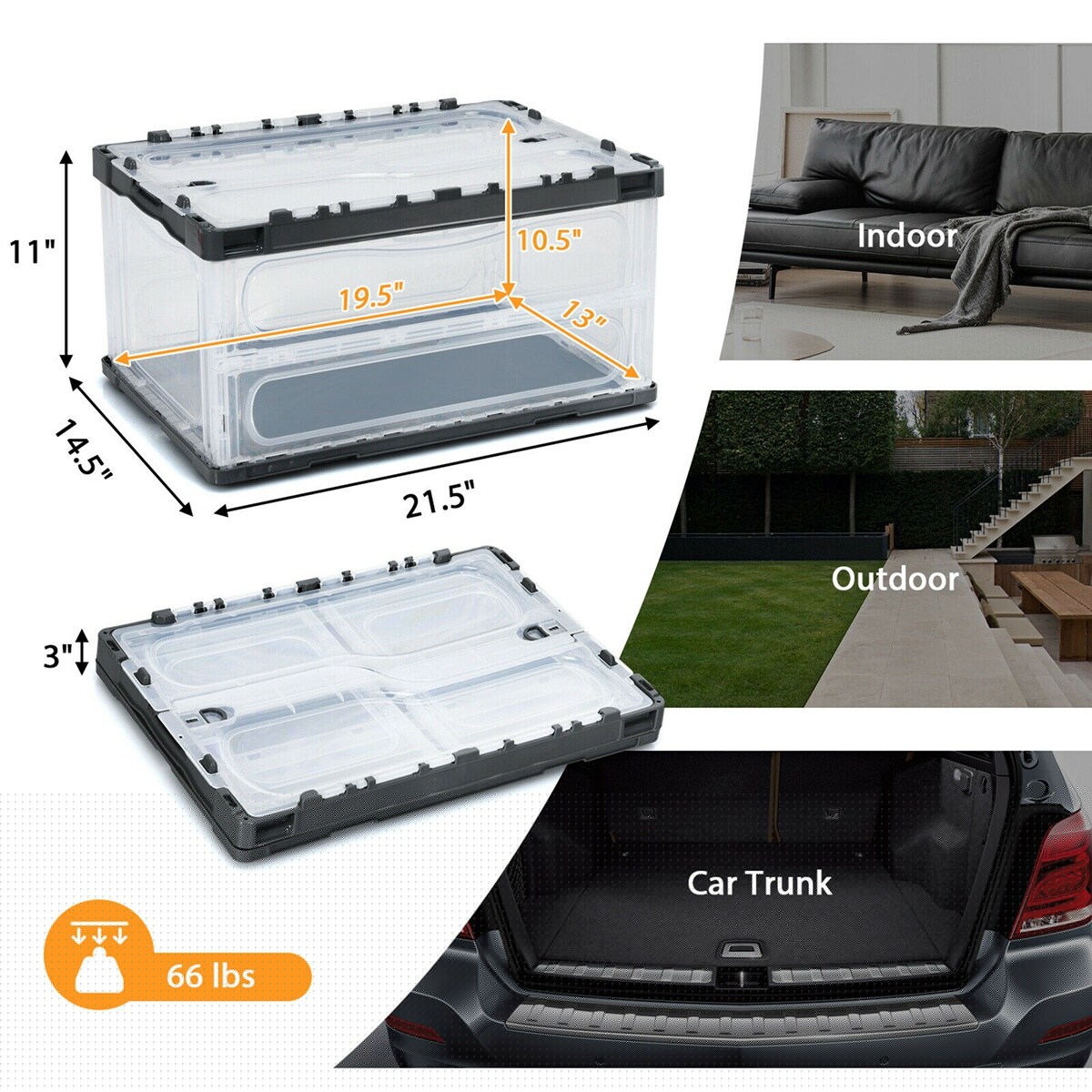 Costway 45L Collapsible Storage Bins Folding Plastic Stackable Utility ...