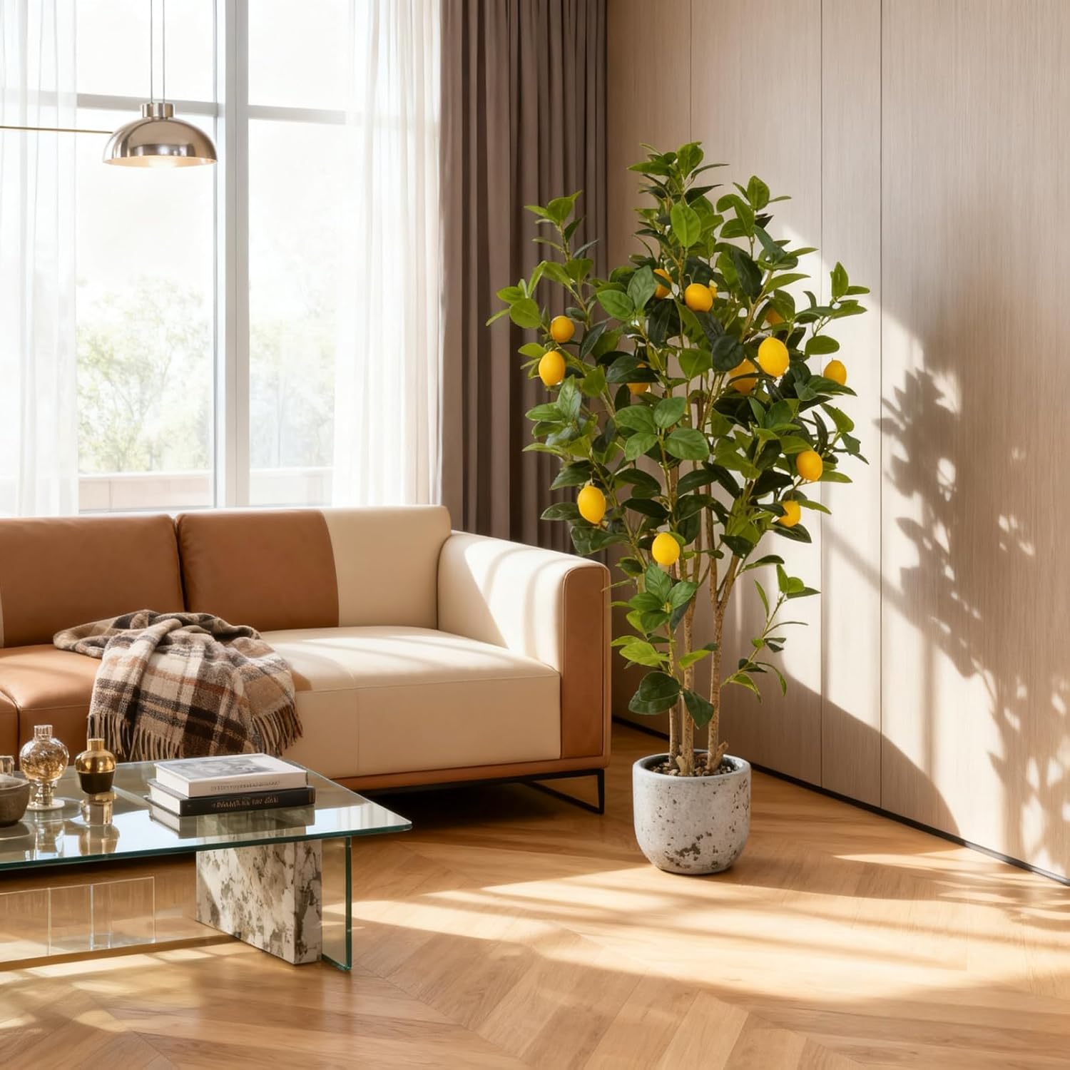 IdealHouse Synthetic Lemon Tree 5ft Tall Floor Faux Lemon Plastic Plant ...
