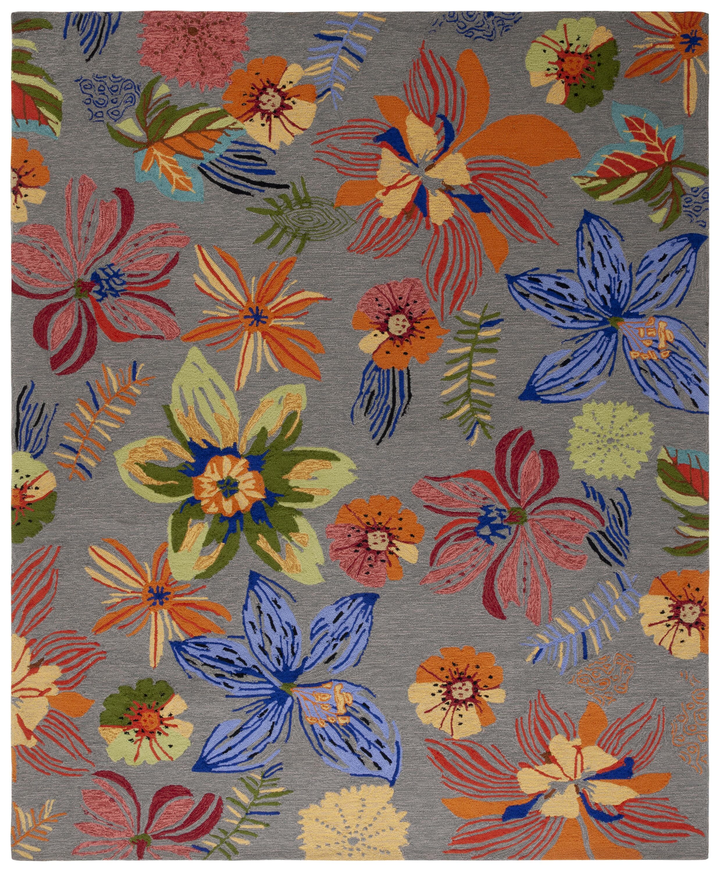 Safavieh Four Seasons 468C Grey Orange 8ft x 10ft Country Floral Rug in ...