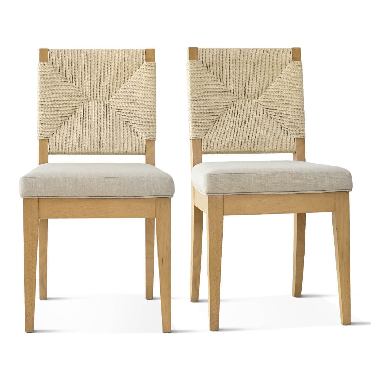Maison Boucle Set of 2 Woven Back Dining Chairs with Beige Upholstered ...