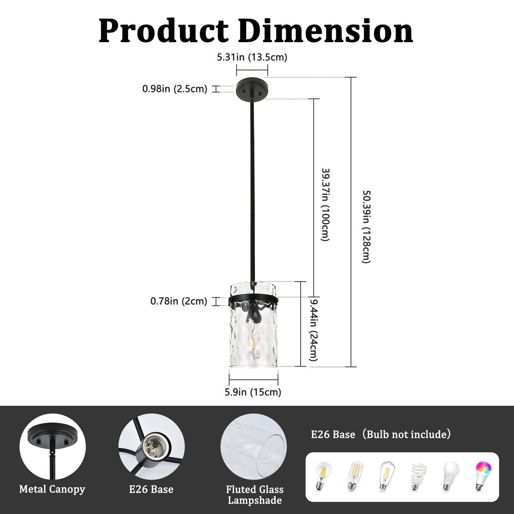Henveton Jasslynn 5.9 in. Modern Black Pendant Light for Kitchen Island ...