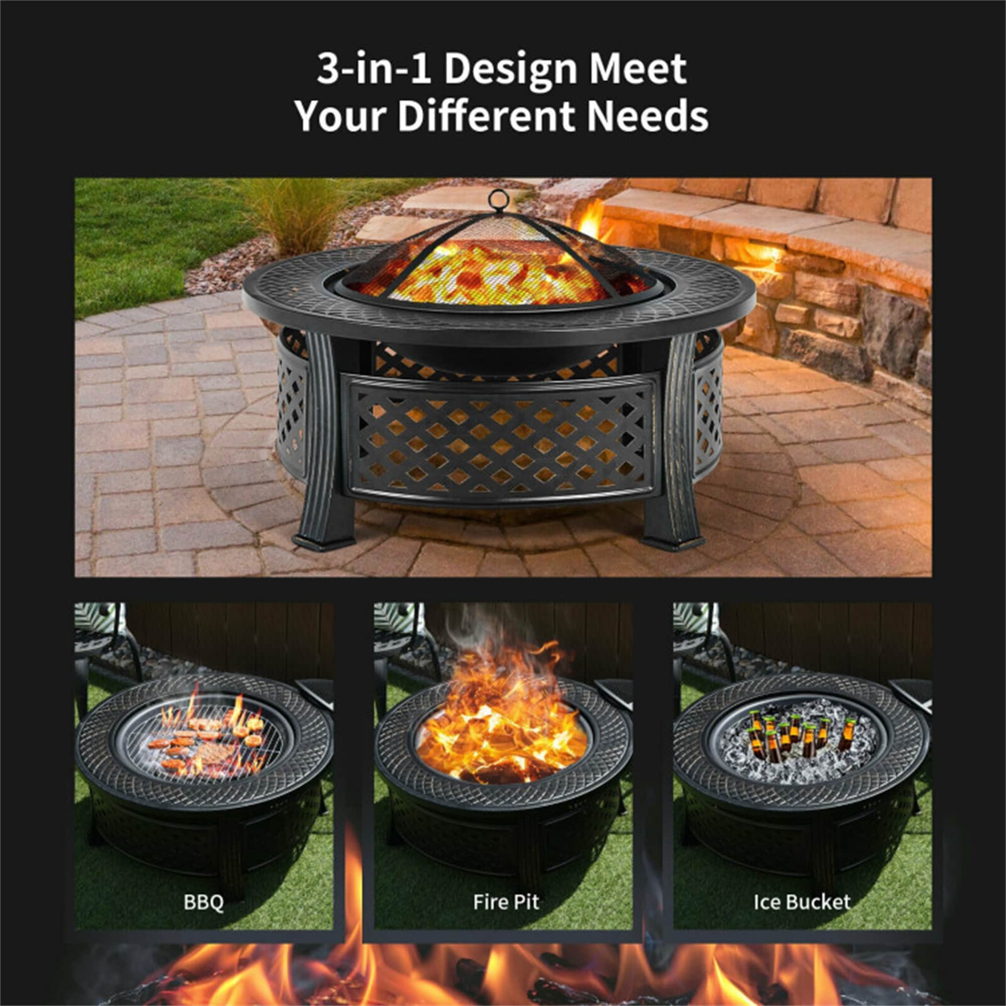 BABOOM Outdoor Fire Pits 19-in W Silver Steel Wood-Burning Fire Pit BOM ...