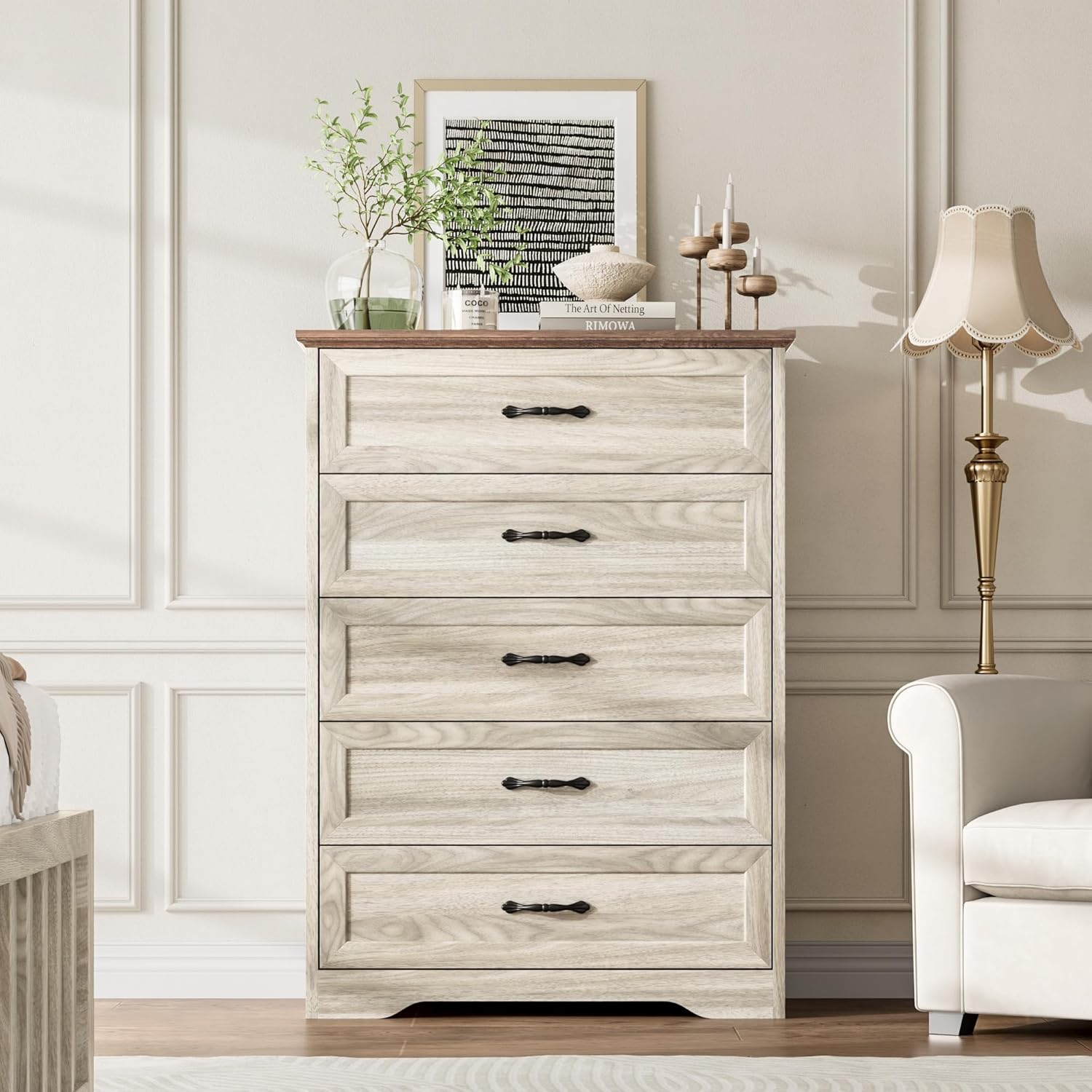 Garvee 5 Drawers Dresser for Bedroom Chest of Drawers with Wide Metal ...