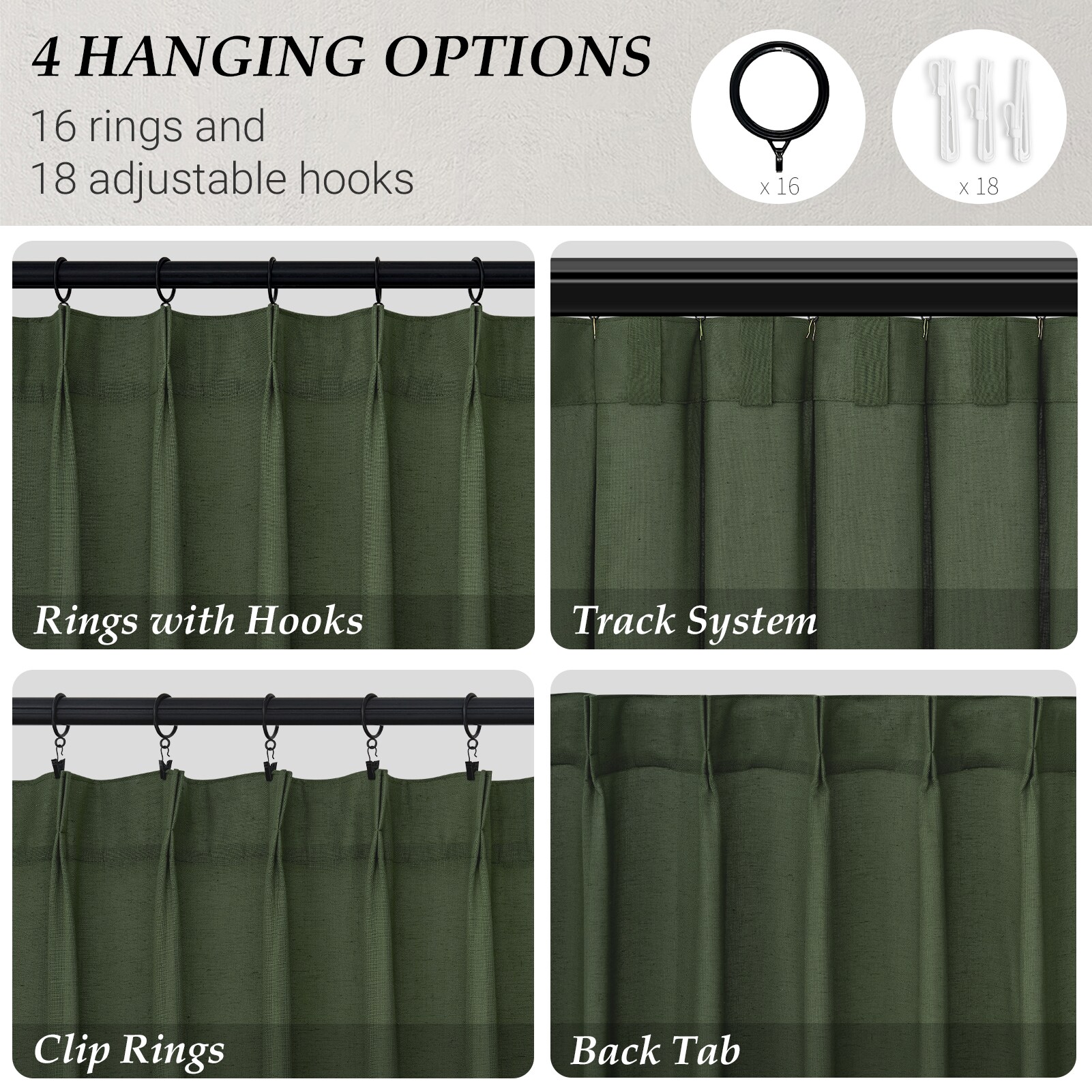 Topfinel 108-in OliveGreen Linen Light Filtering Farmhouse Back tab ...