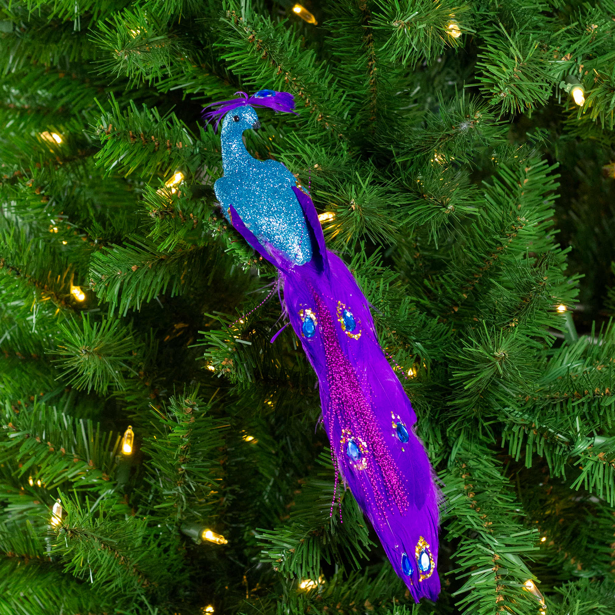 Northlight Jeweled Peacock Bird Clip On Christmas Ornament - 11 inch ...