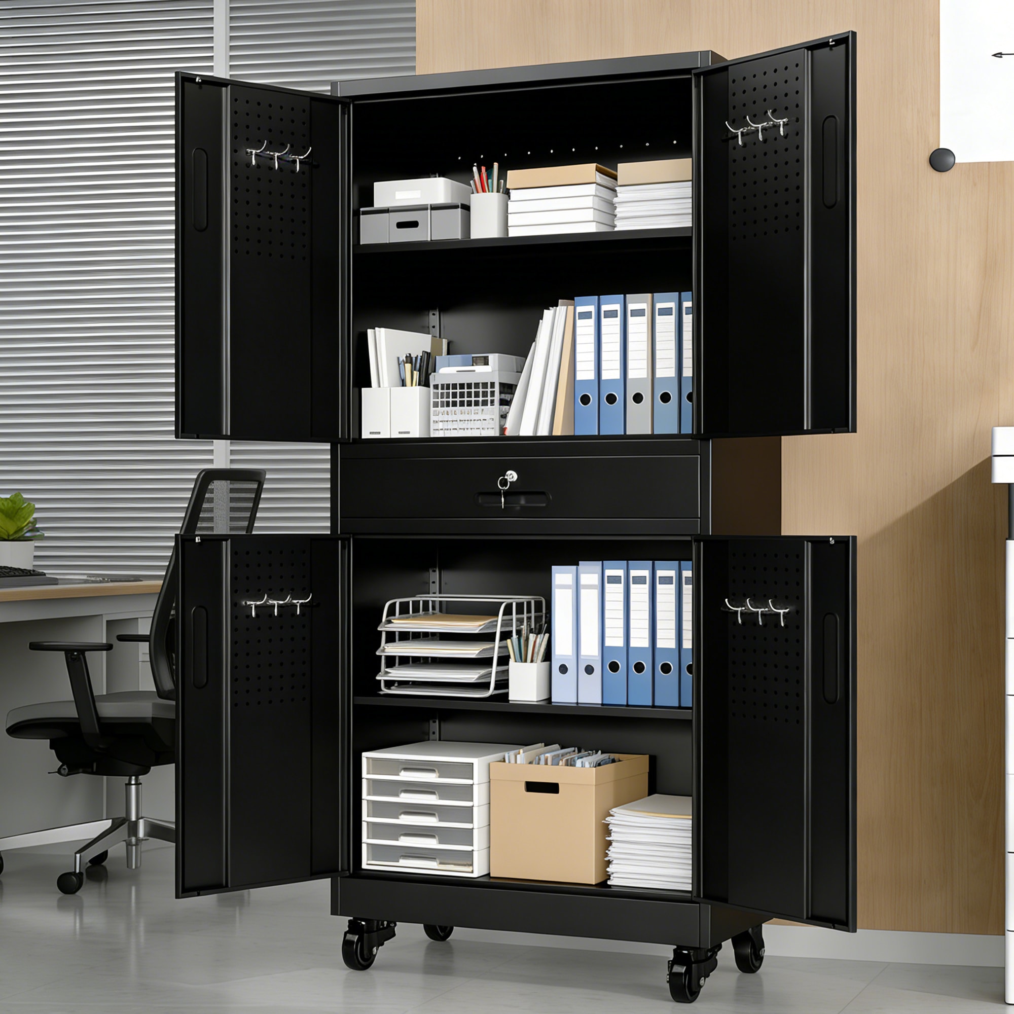 Black 4-Door 1-Drawer 31.5-in W Metal File Cabinet with Lock Heavy-Duty ...