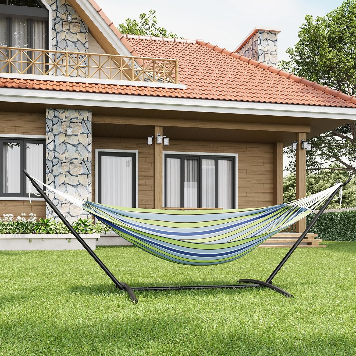 IdealHouse Double Hammock with Stand/ Heavy Duty Portable Steel Hammock ...