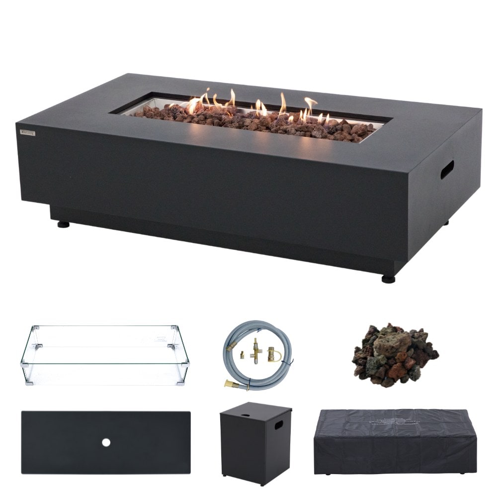 Sol Living 50000 -BTU Black - Rectangle - 50" x 26" Firepit + All ...