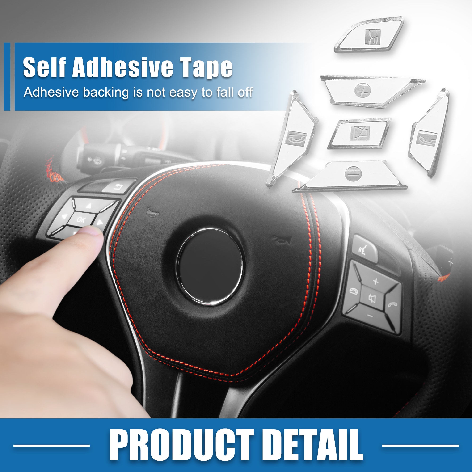 Unique Bargains Car Steering Wheel Button Stickers Cover Interior ...