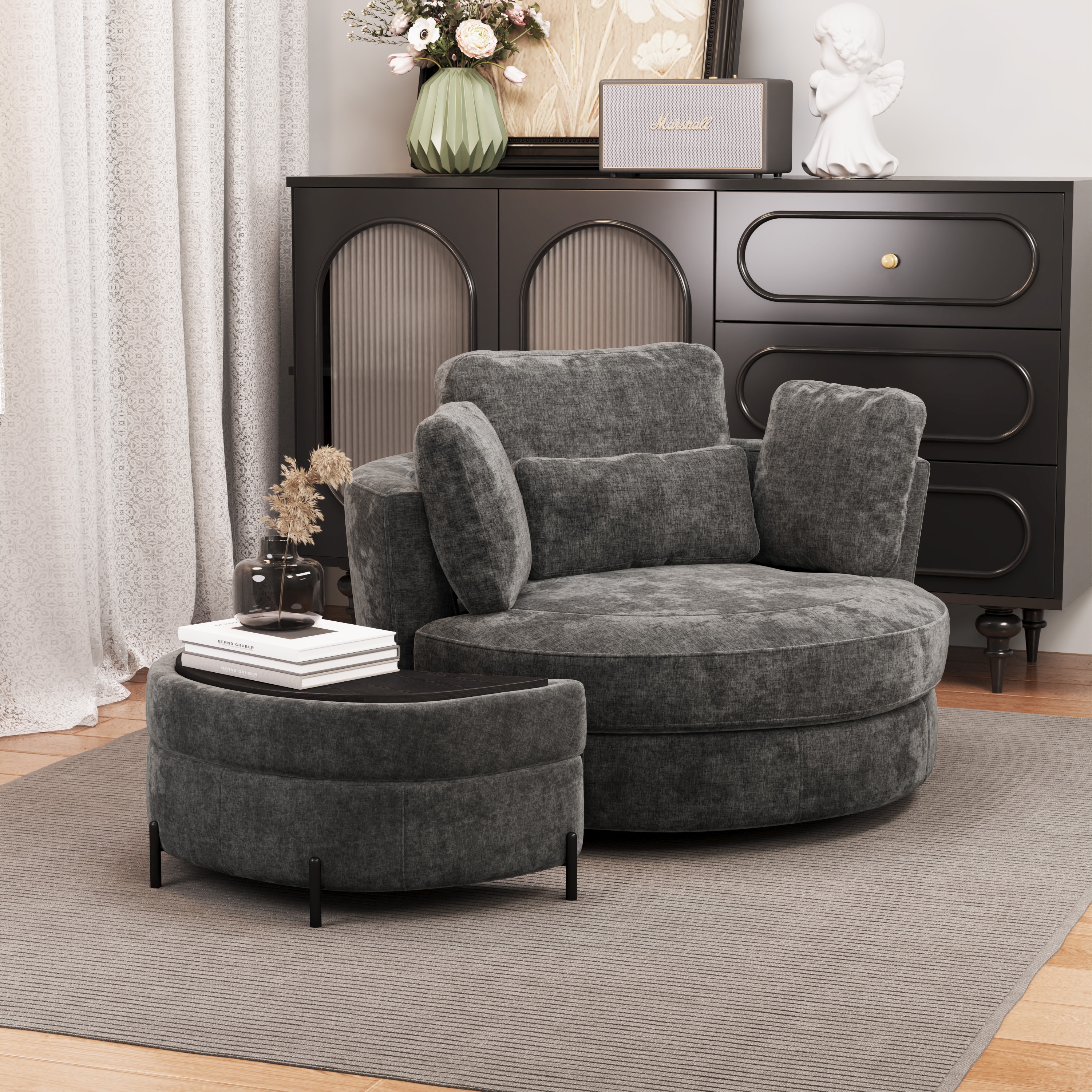 Hrinhom 3 -Pack 38.6-in W Modern Gray Chenille Swivel Accent Armchair ...