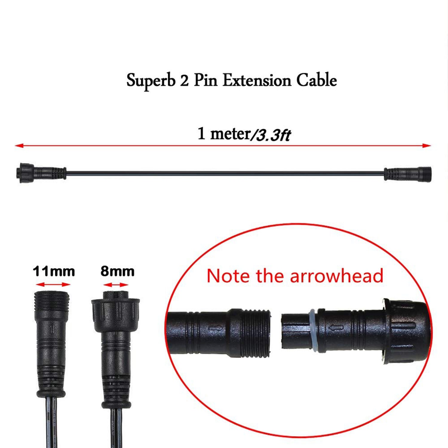 SMY Lighting Extension Cord Black Outdoor 3.3 ft Cable with Male and ...