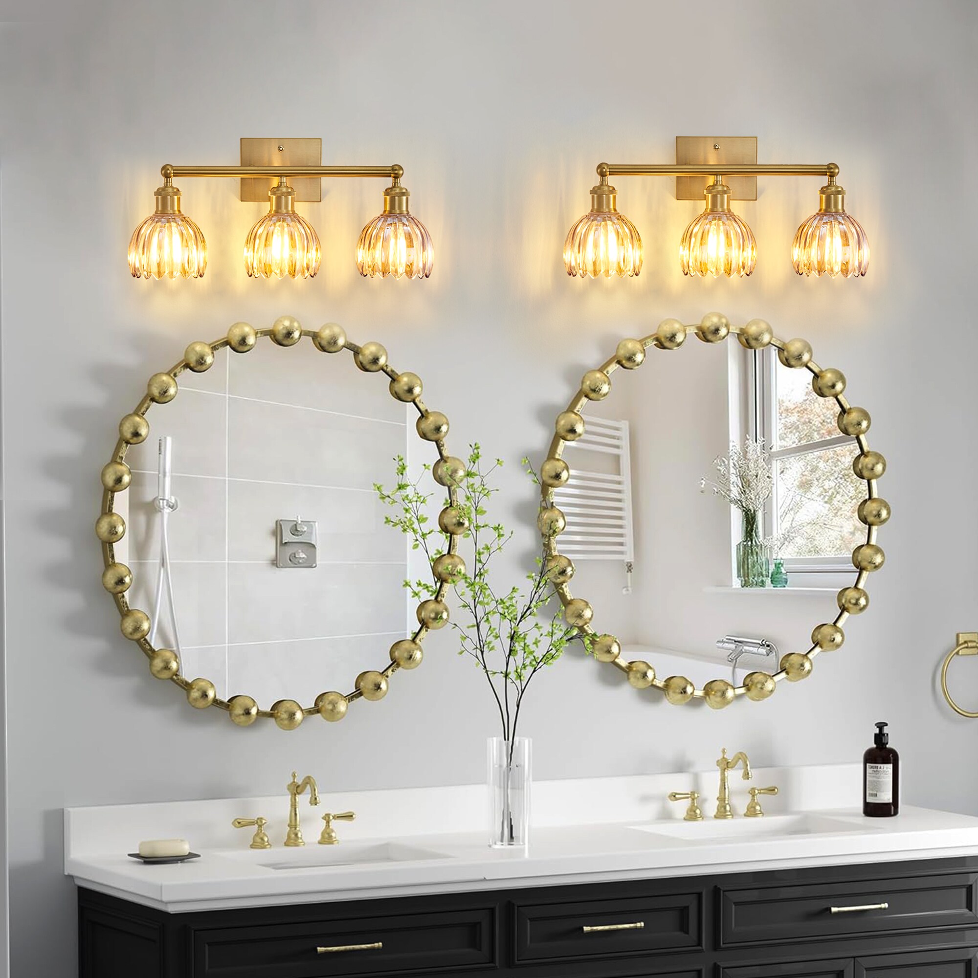 DAKAFUL 19.6 in. 3-Light Modern Gold Bathroom Vanity Light with Amber ...