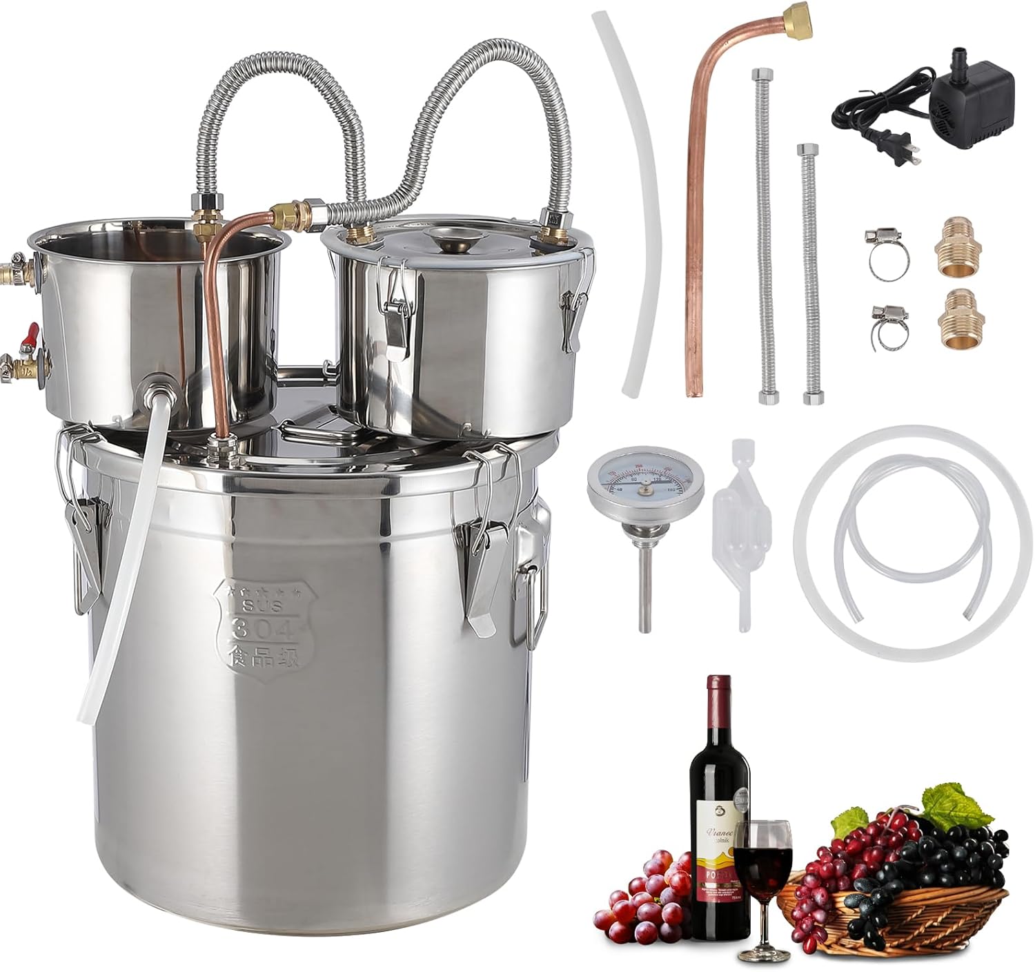 GAOMON 3 Gal Stainless Steel Alcohol Still Kit with Copper Tubing and ...