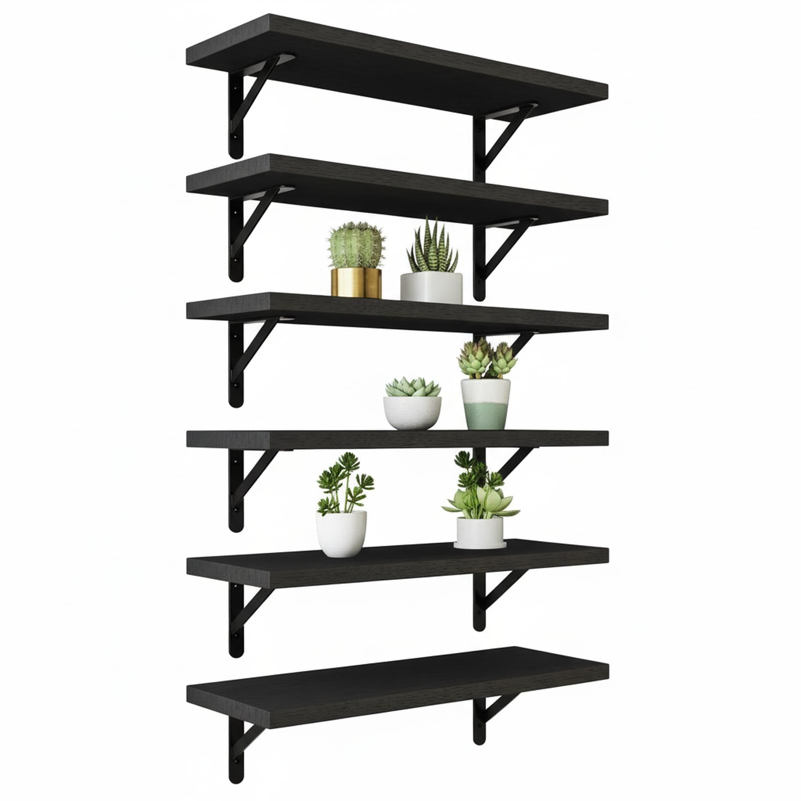 Baginizer Floating Wall Shelves Set Natural Wood Sturdy Metal Brackets ...