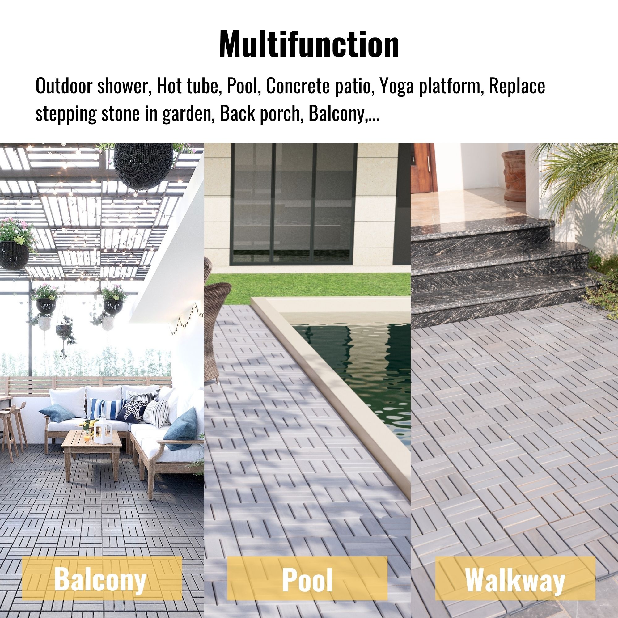 YOSIMFUR 30 PCS Interlocking Deck Tiles Checker Pattern 12 in. x 12 in ...