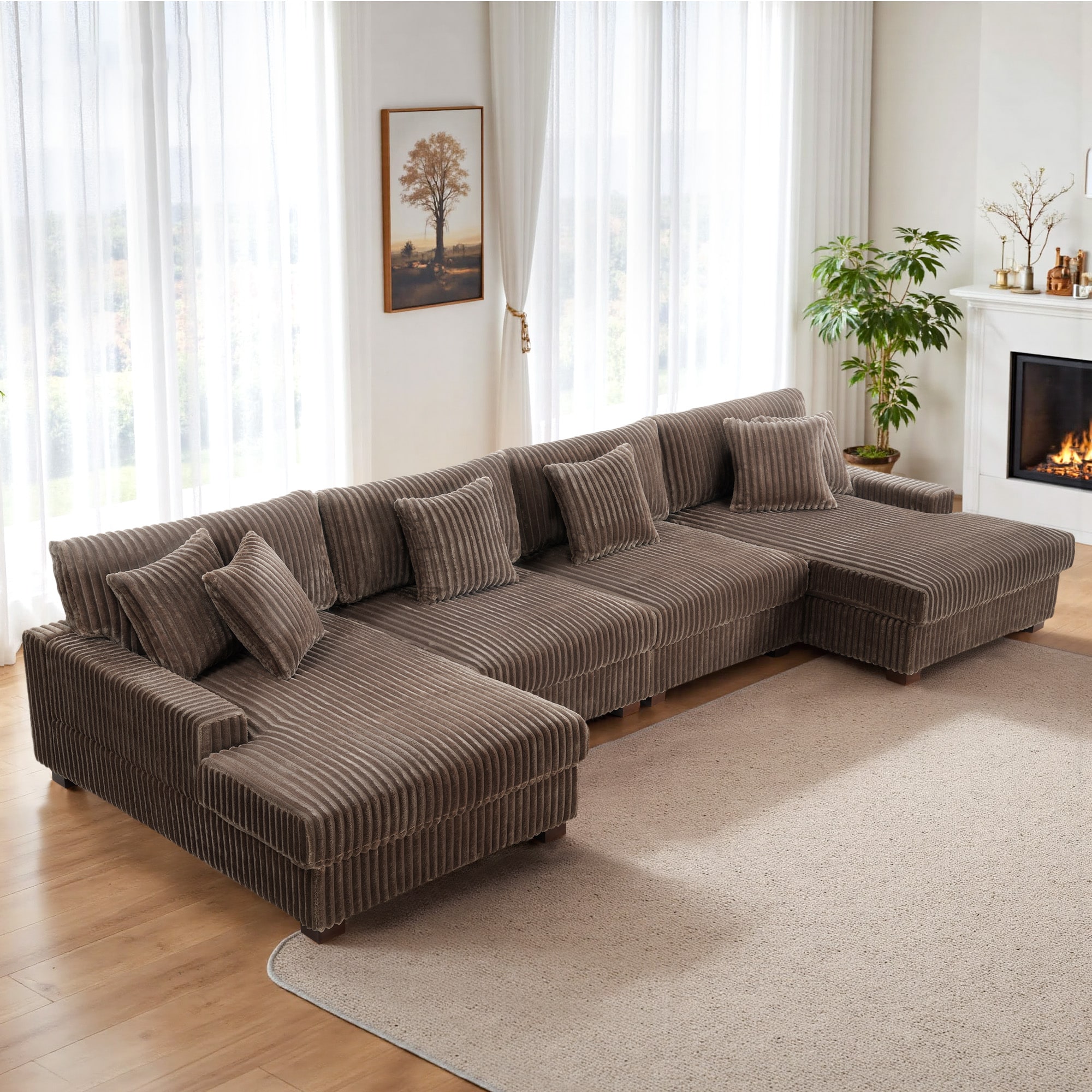Dreamsidea Sectional Sofa 150-in W U Shaped 3-Seaters Modular Sofa with ...