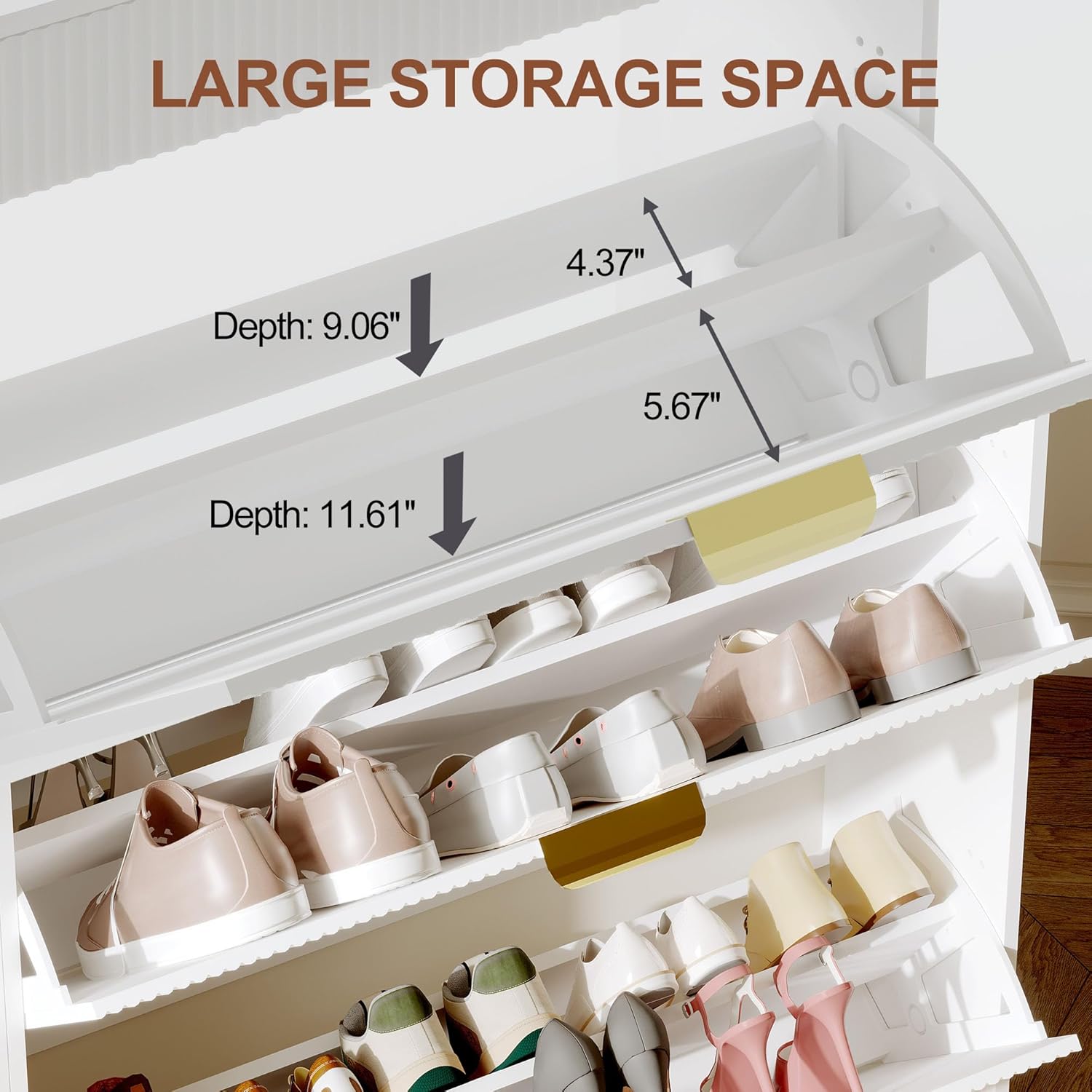 Garvee Modern Natural Shoe Cabinet with 3 Flip Drawers and 2 Small ...