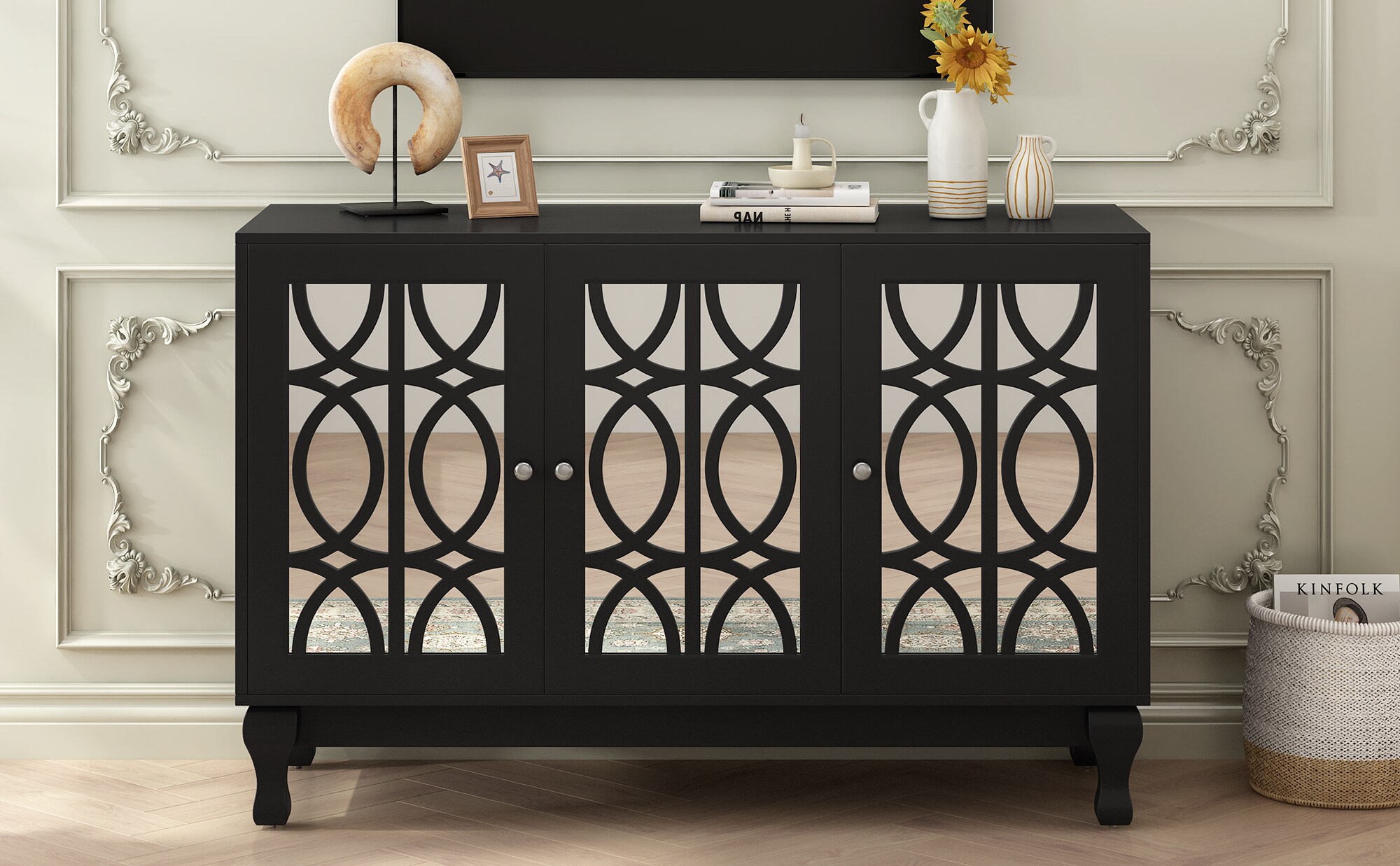 ModernLuxe Modern Mirrored TV Stand for TV up to 55 Inches ...