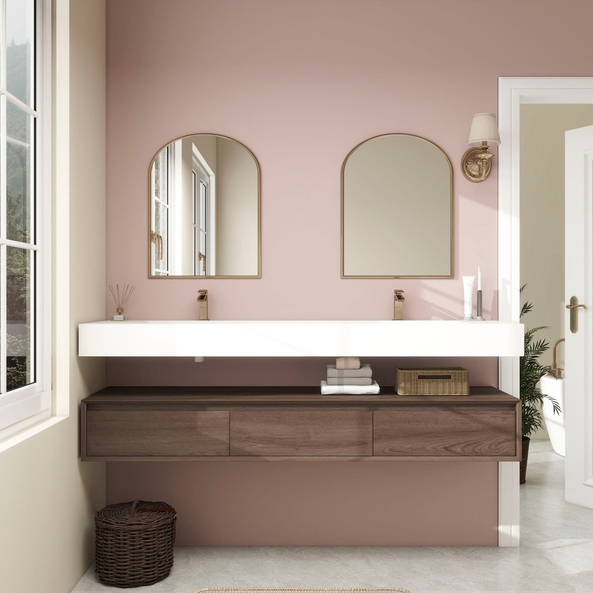 BV Better Vanity Alysa 72-in Red Oak Double Sink Floating Bathroom ...