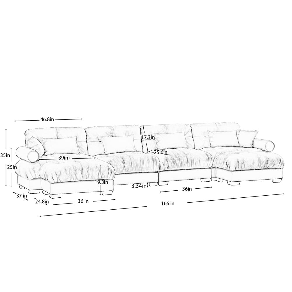 Coolbibila U Shape Sectional Sofa Couch with 2 Ottomans Blue Modern 4 ...