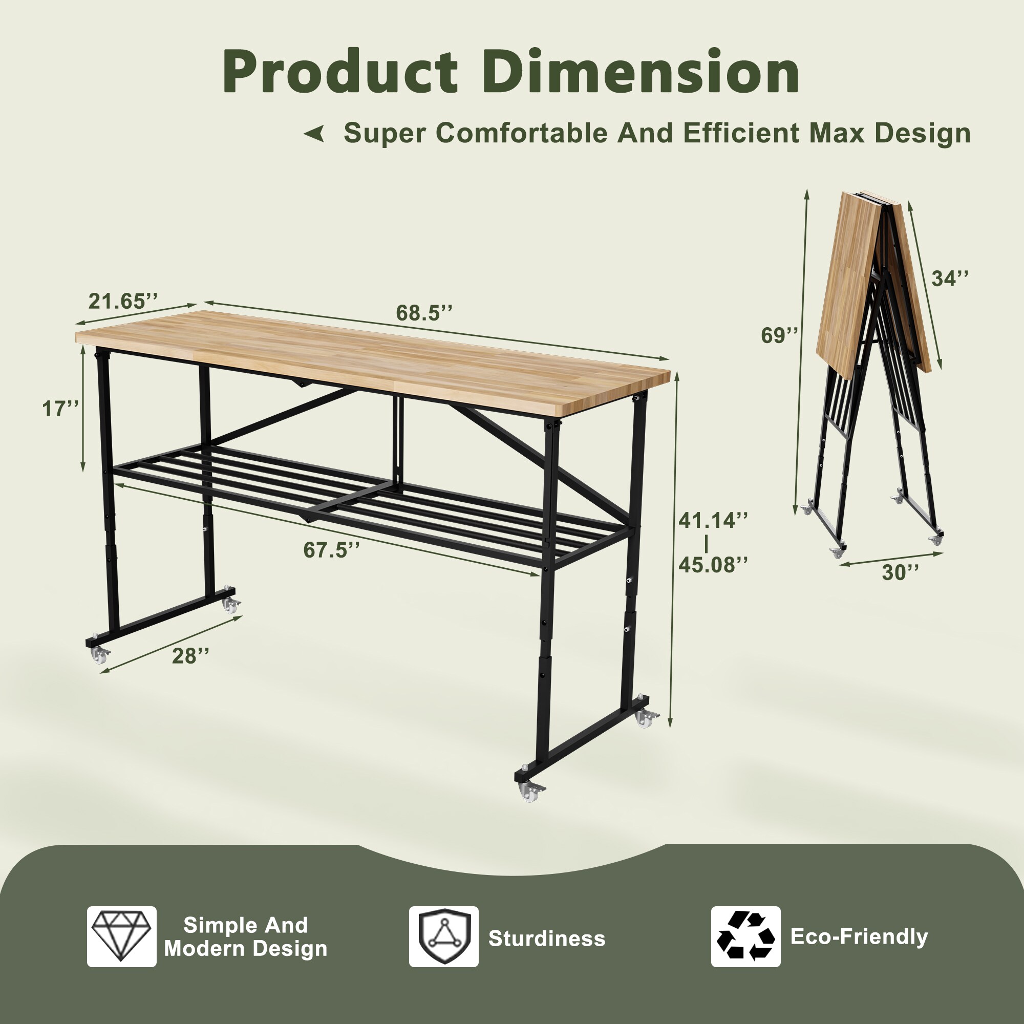 Dexmalle SmartFold Heavy-Duty Folding Butcher-Block Workbench-Portable ...