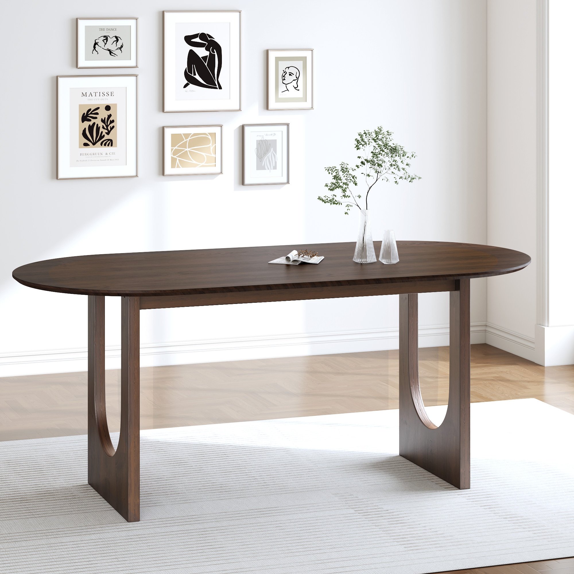 REIBII 79 Inch Solid Wood Oval Dining Table with Double Pedestal Large ...