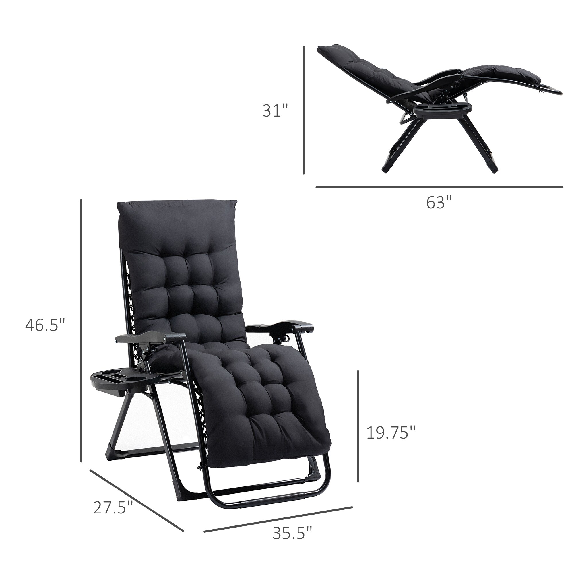 Siavonce Stackable Black Steel Frame Stationary Recliner Chair with ...