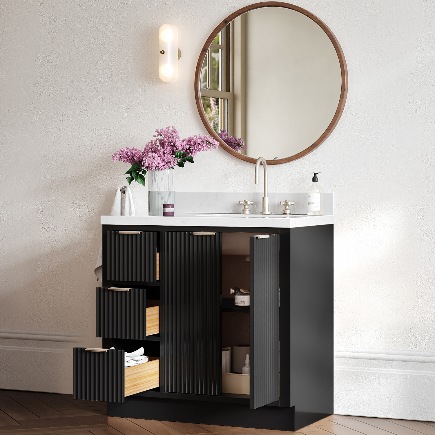 ARIEL Milan 36-in Black Bathroom Vanity Base Cabinet without Top in the Bathroom Vanities ...