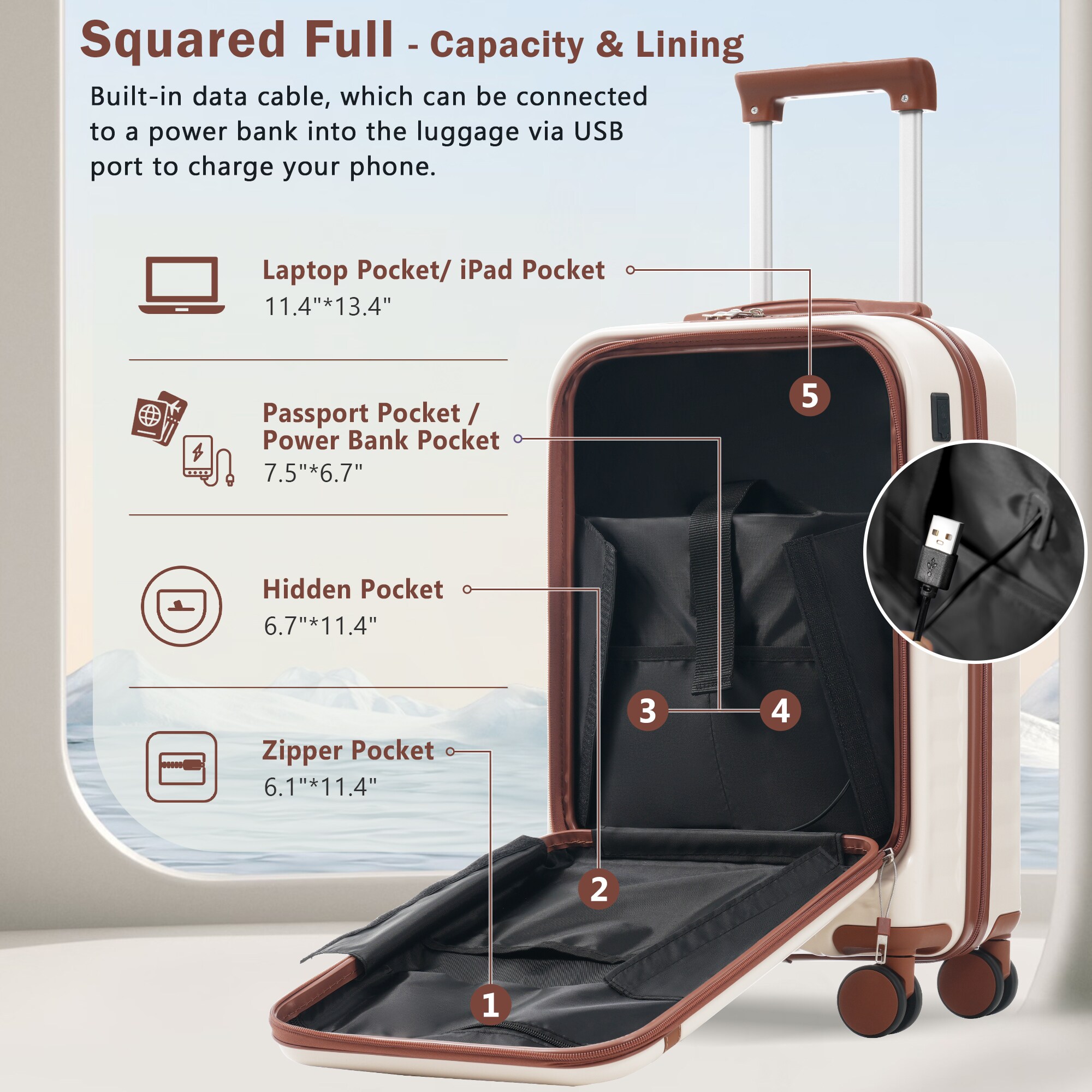 GDFStudio Front Opening Luggage Set 3 Piece Hardside Carry on Suitcase ...