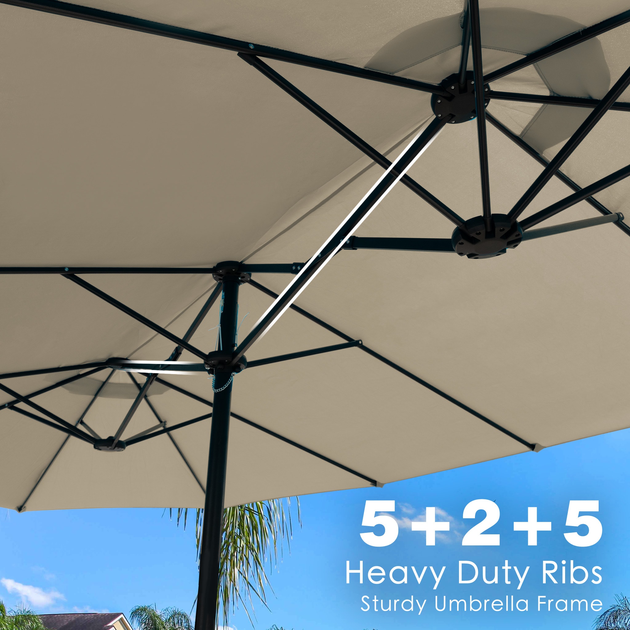 Kozyard 15-ft Steel Beige No-tilt Market Patio Umbrella with Lights ...