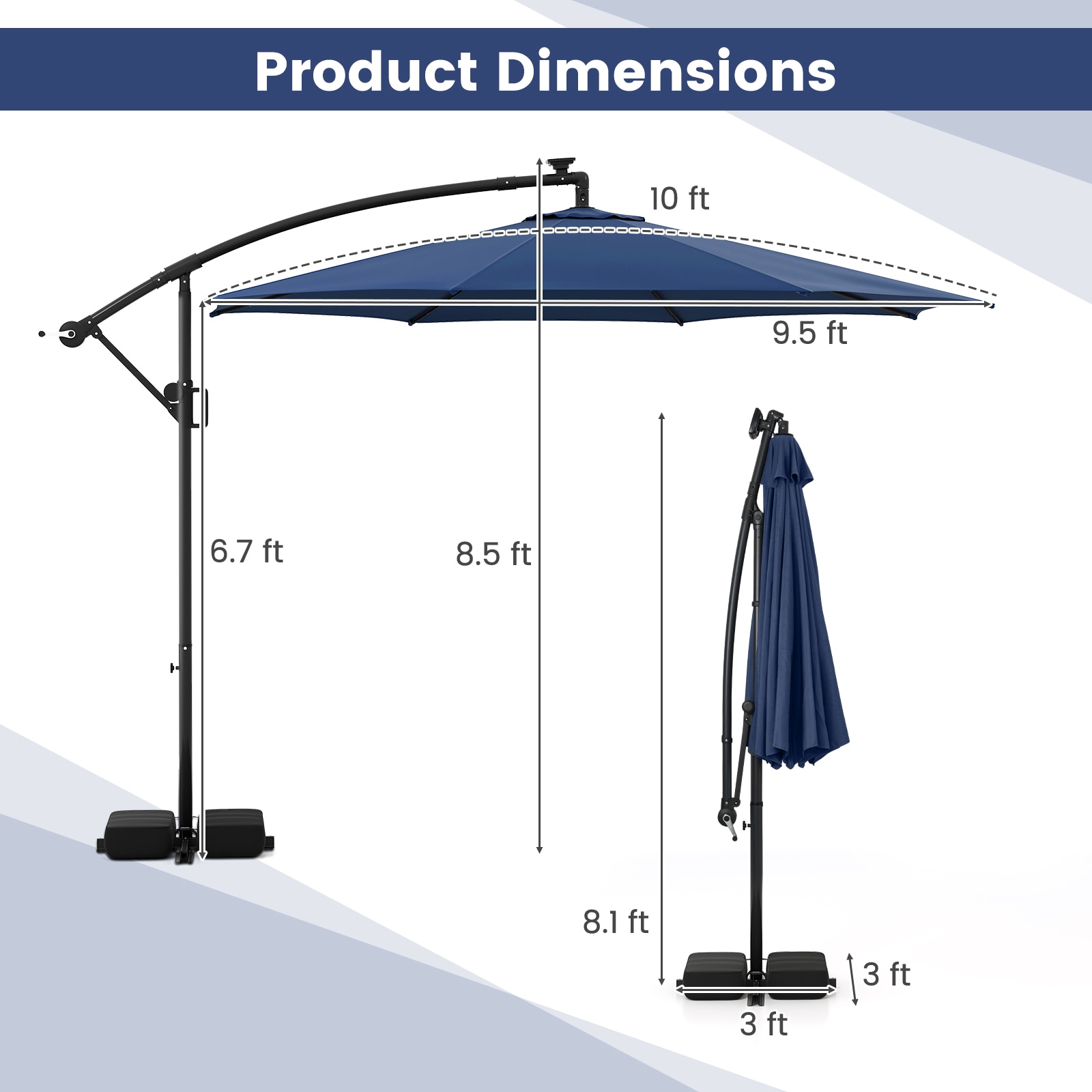 Ayelon 10-ft Steel Blue Slide-tilt Cantilever Patio Umbrella with ...