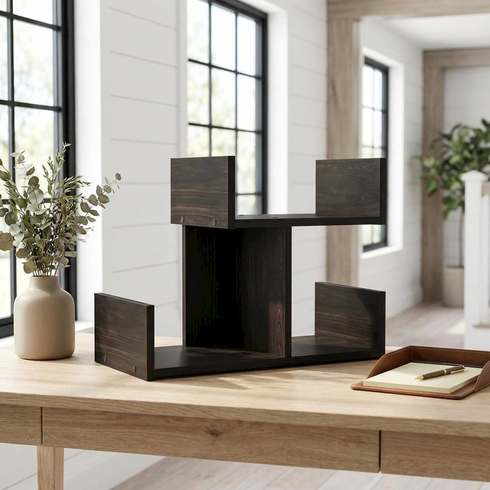 FurniFact Wooden Desktop Bookshelf Storage Organizer in Espresso with ...
