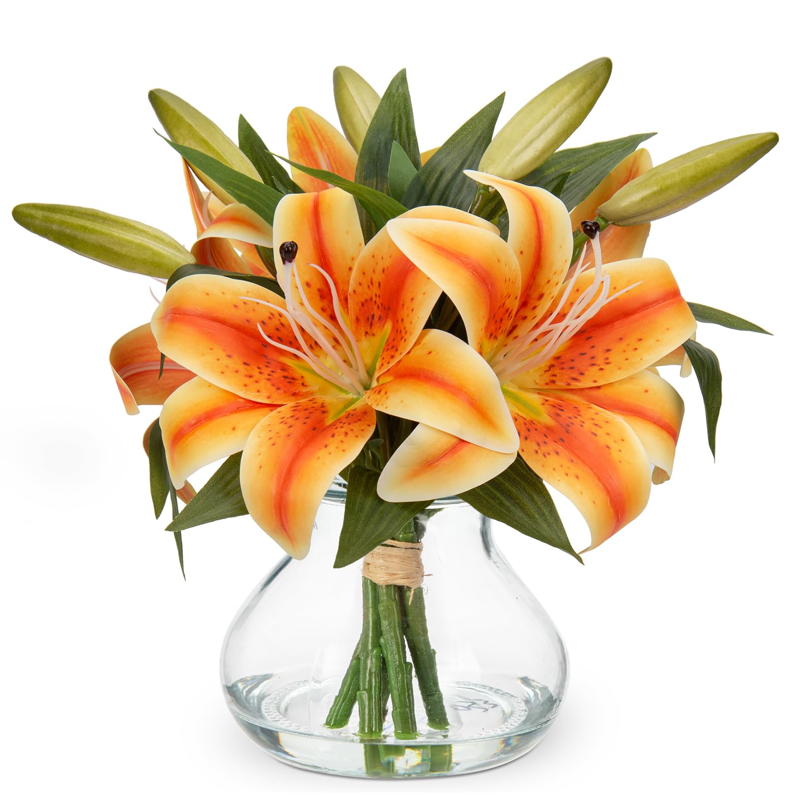 OMOMMD Tiger Lily Artificial Flowers in Glass Vase with Faux Water ...