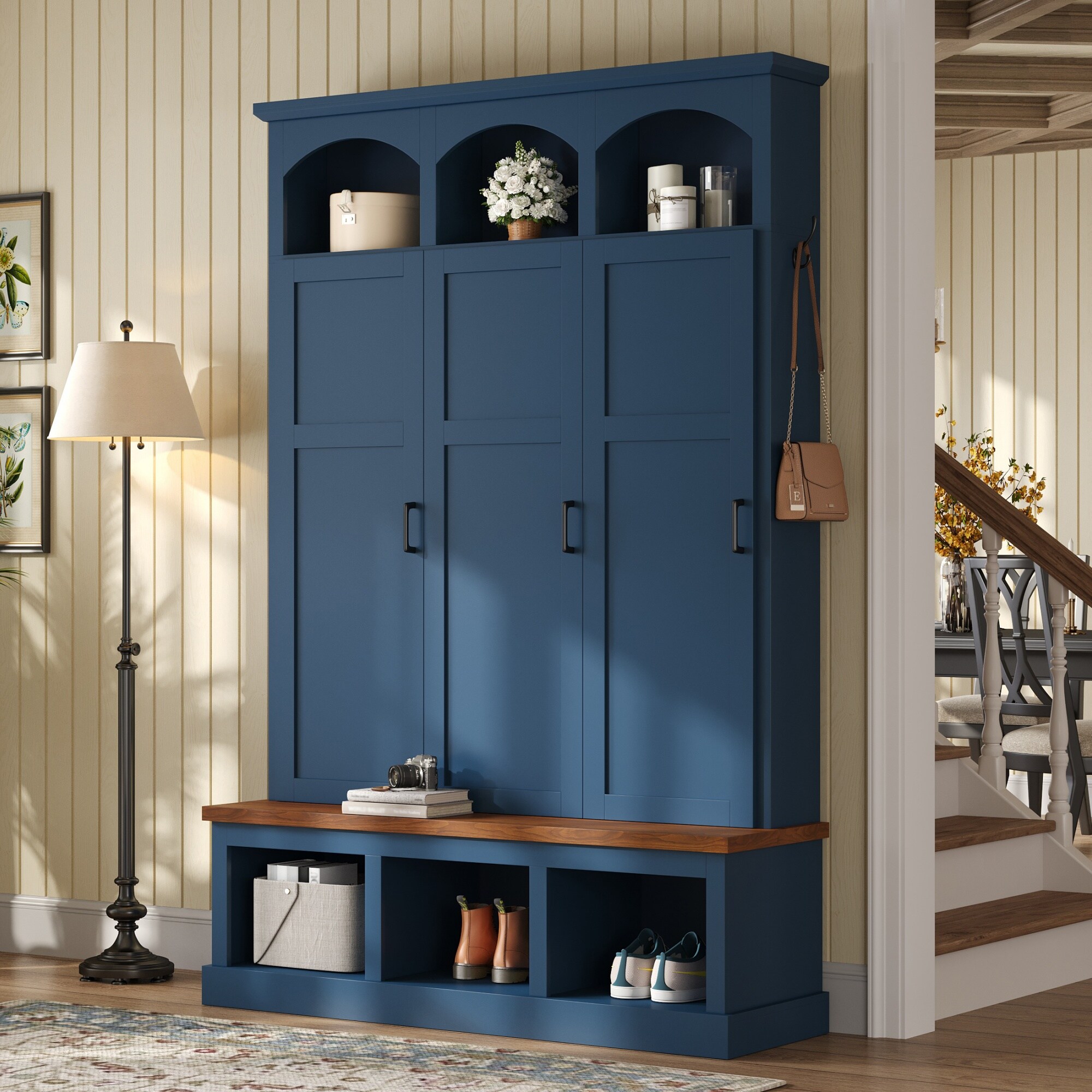 Roomfitters Classic Arched Hall Tree with Bench Farmhouse Mudroom ...