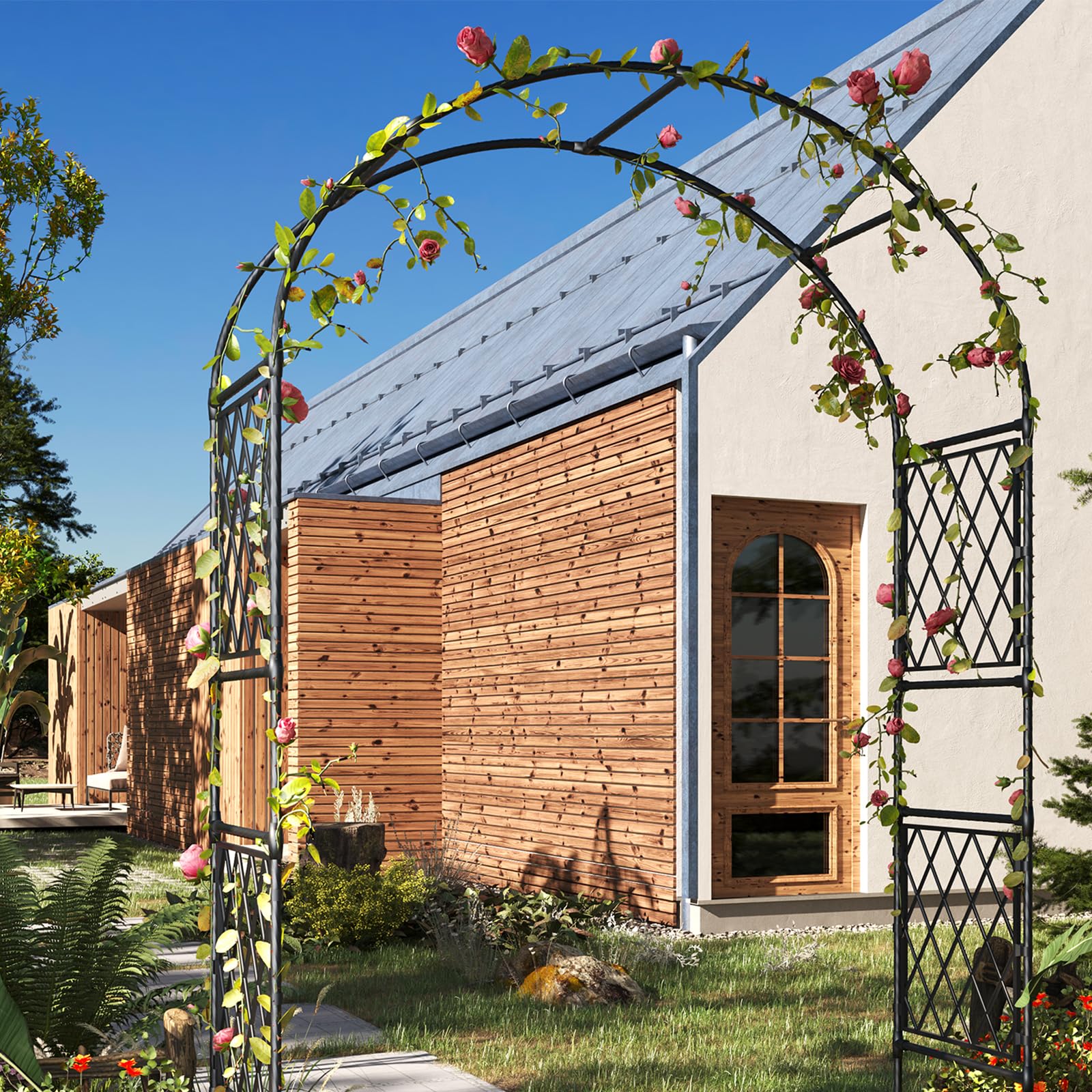 Garvee Metal Garden Arbor 87 Inch x 47 Inch Garden Arch Trellis for ...