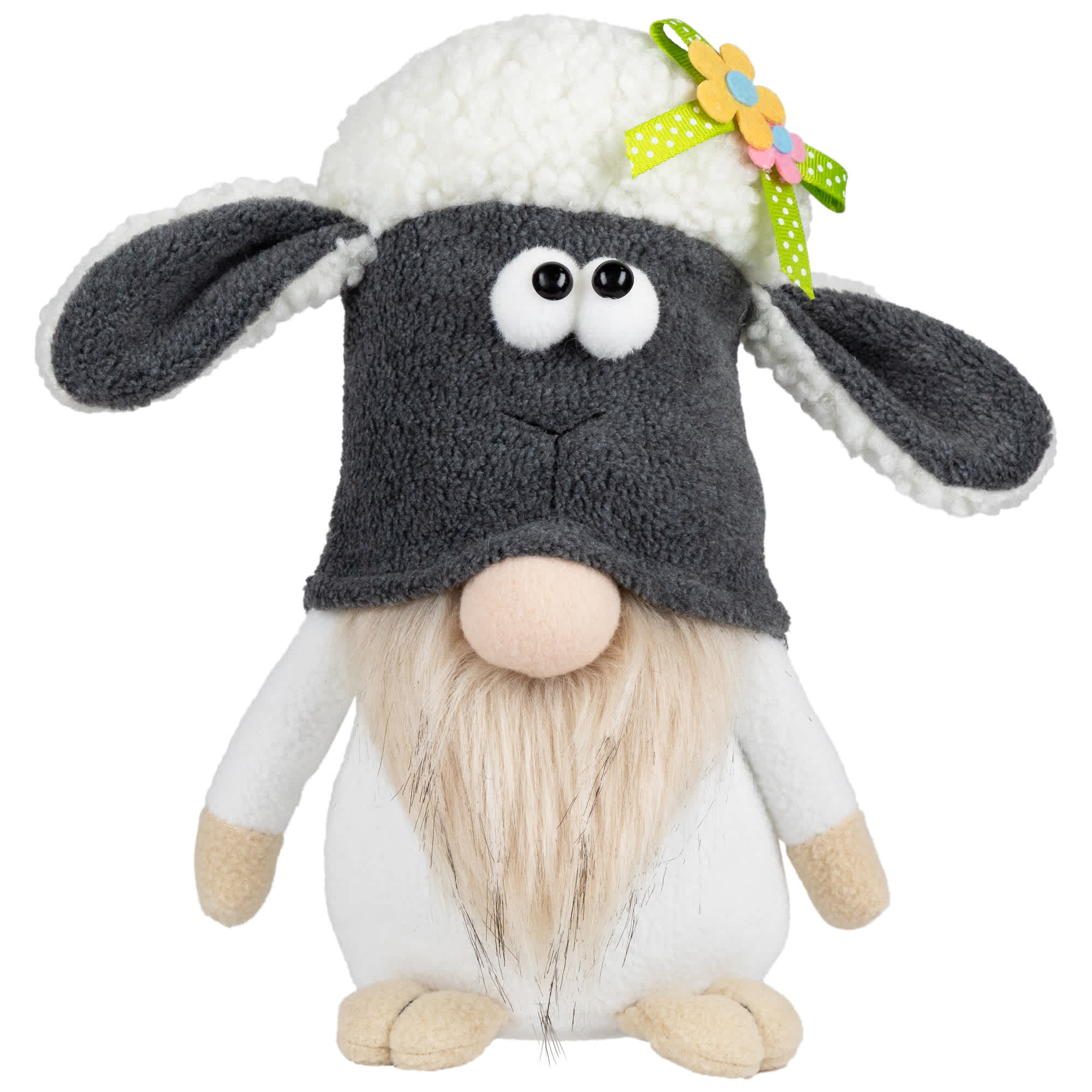 Northlight Plush Floral Sheep Gnome Easter Decoration - 9 inch - White ...