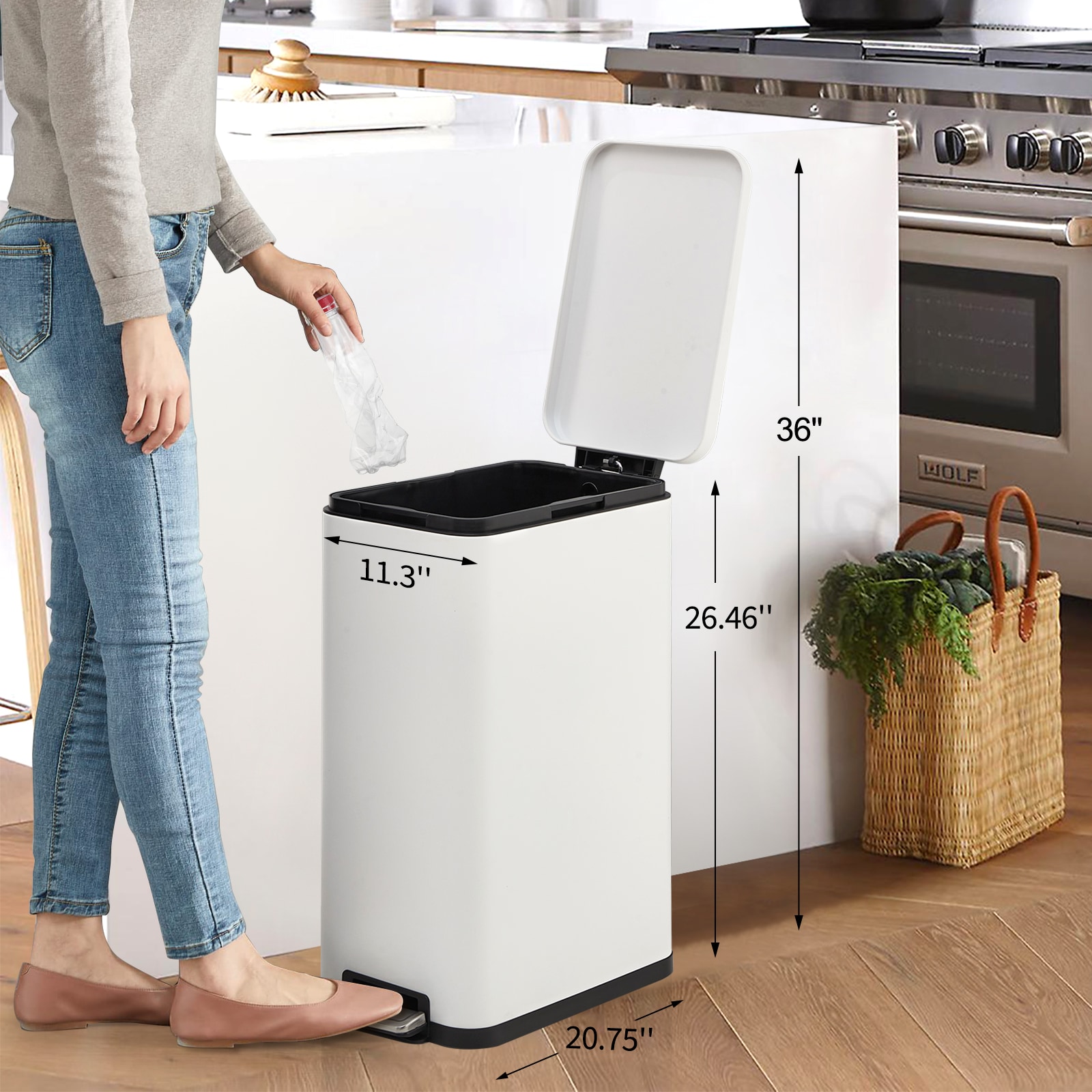 Garvee 13 Gallon Strep Trash Can with Soft-Close Lid Rectangle Slim ...