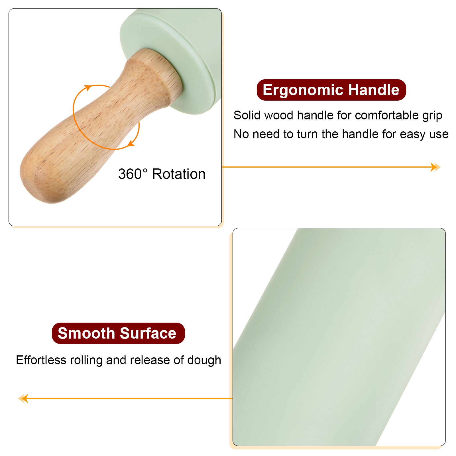 Harfington Silicone Rolling Pins for Baking 9inch Wooden Handle Non ...