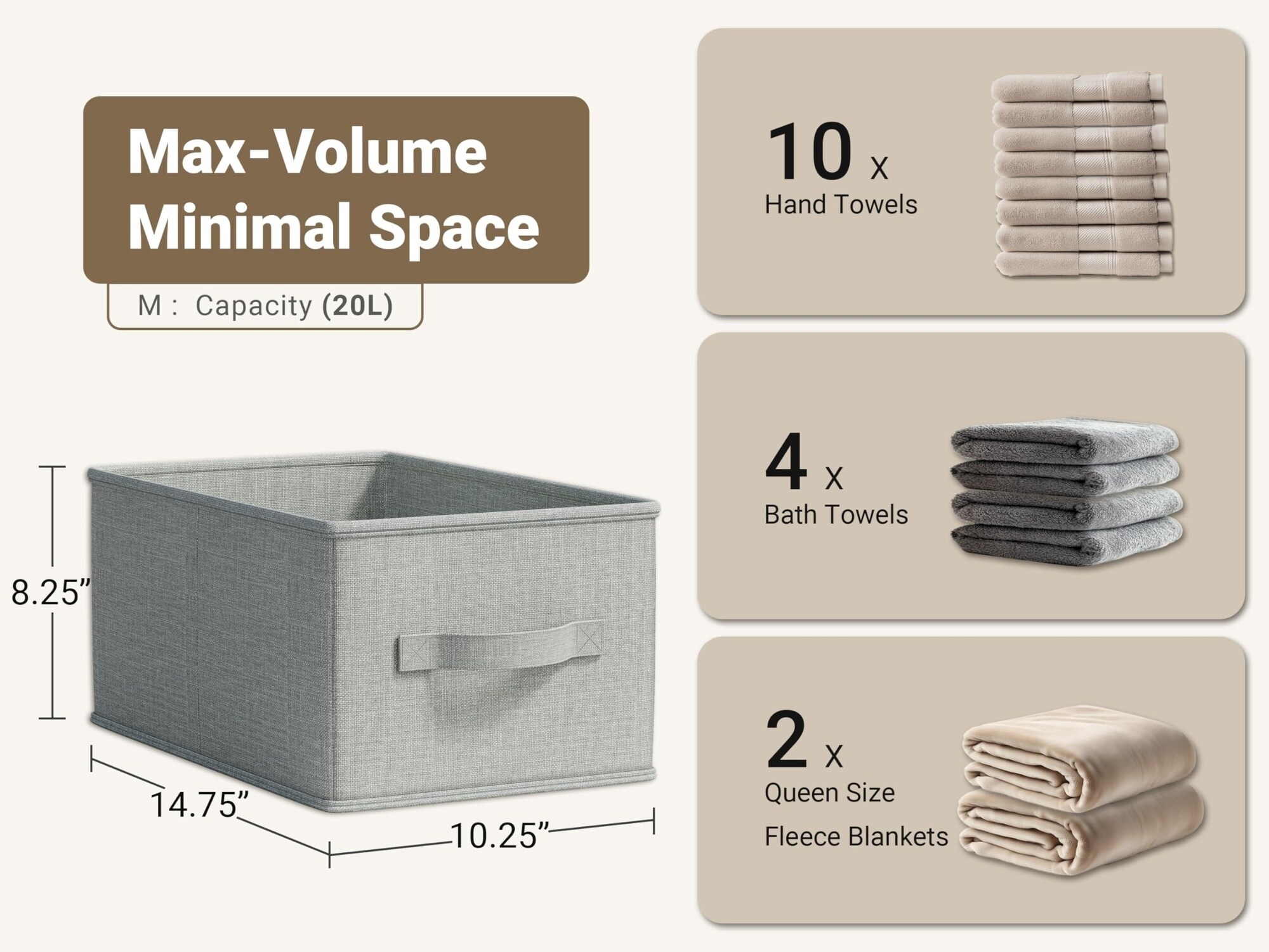 Vrbgify 3 Pack Fabric Storage Bins for Shelves 14.75 x 10.25 x 8.25 ...