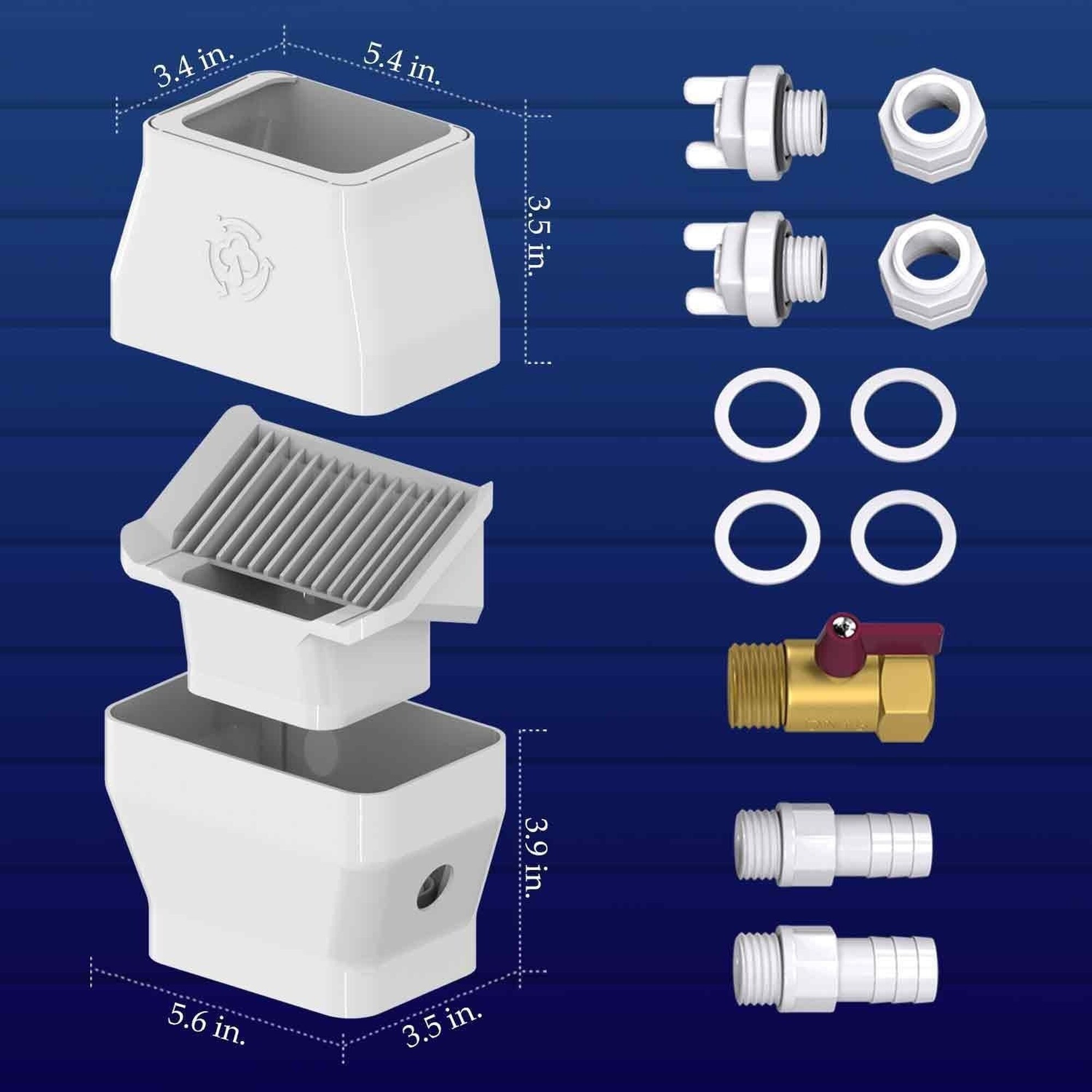 Numhew 5.5in L 3.5in W 7.5in H 2-Opening White Rain Barrel Diverter Kit ...